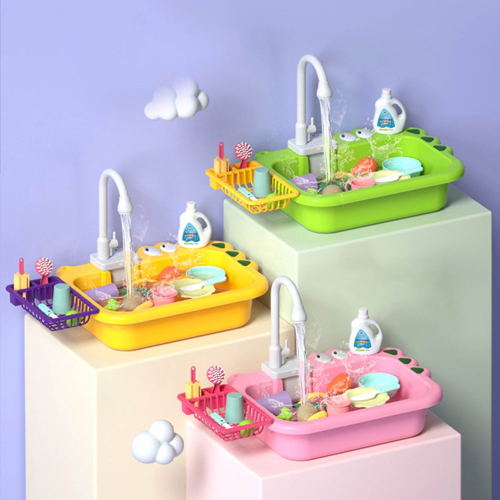 Sioweci Pretend Play Toys Color Changing Play Kitchen Sink Toys,Role ...