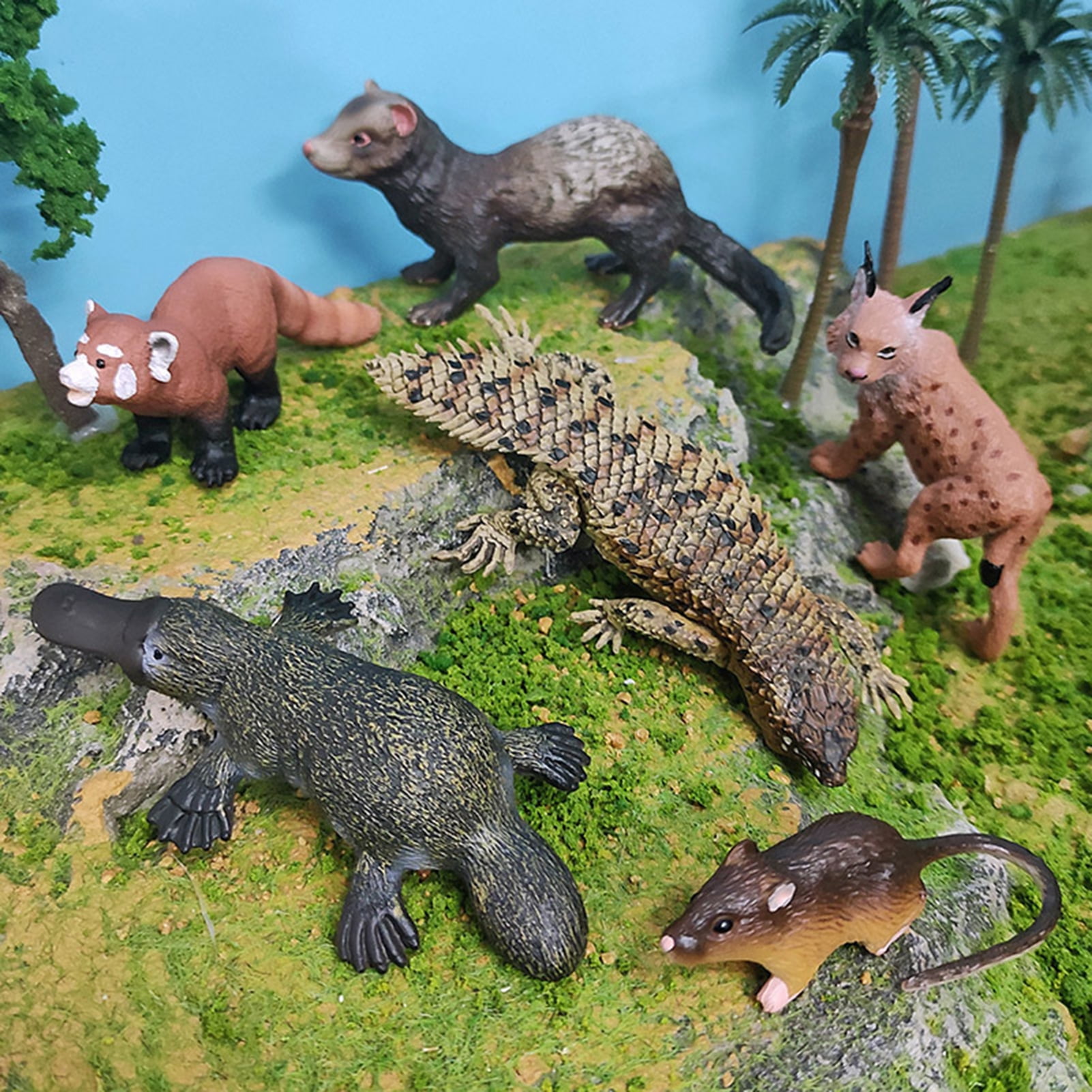 Sioweci Realistic Animal Figurine Leopard Cat Red Panda Mouse Platypus ...