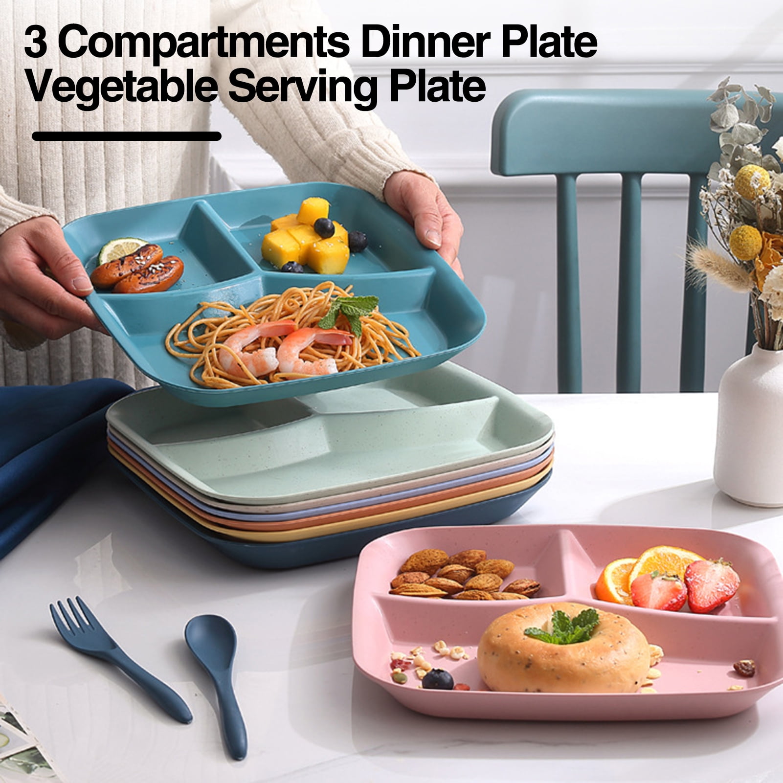 Sioweci Rectangle Dinner Plate 3 Compartments Food Grade PP Dishwasher ...