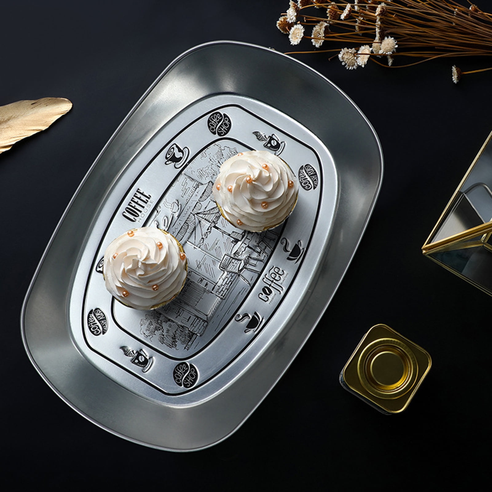 Sioweci Retro Tinplate Dinner Plate Stainless Steel Serving Tray Round ...