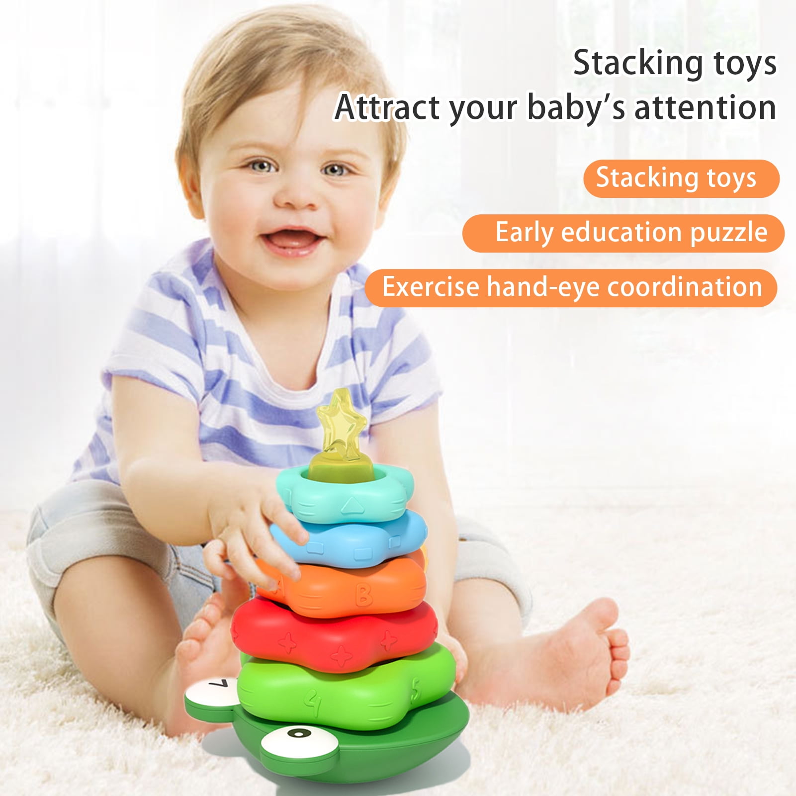 Sioweci Ring Stacking Frog Tumbler Toy 5 Sizes Star-shaped Rings Stack ...