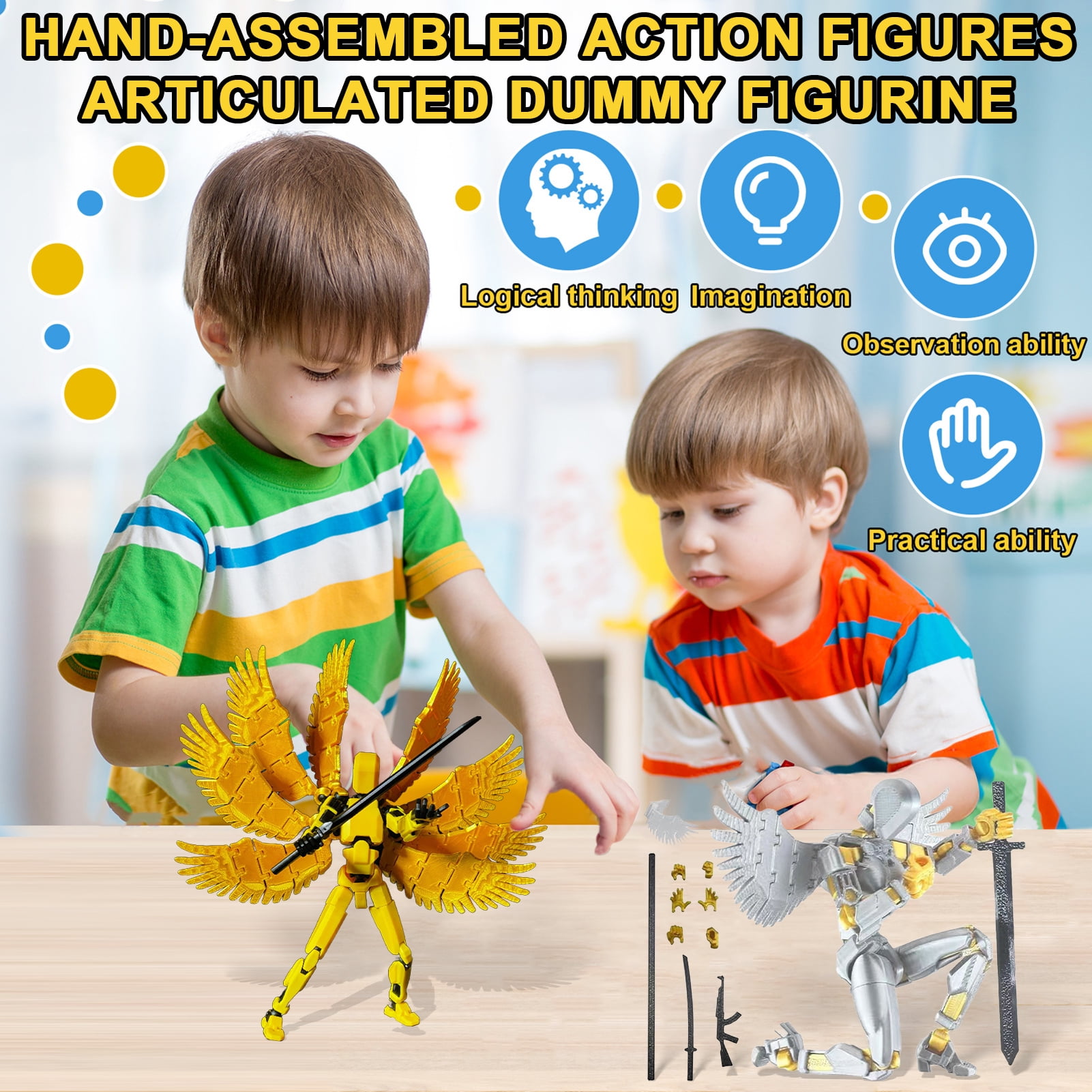 Sioweci Robot Action Figure with Angle Wing Accessories Movable Joints ...