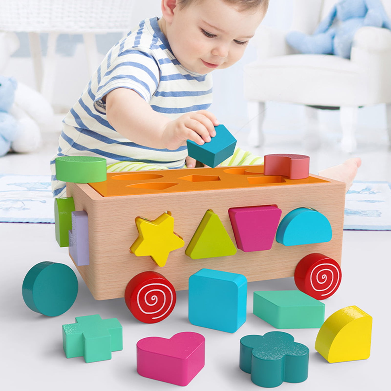 Sioweci Shape Matching Car Educational Wooden Toy Hand-Eye Coordination ...
