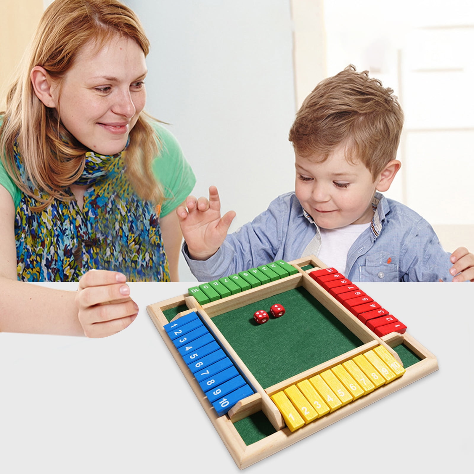 Sioweci Shut The Box Board Game with 2/4 Dice Four-sided Kids Adults ...