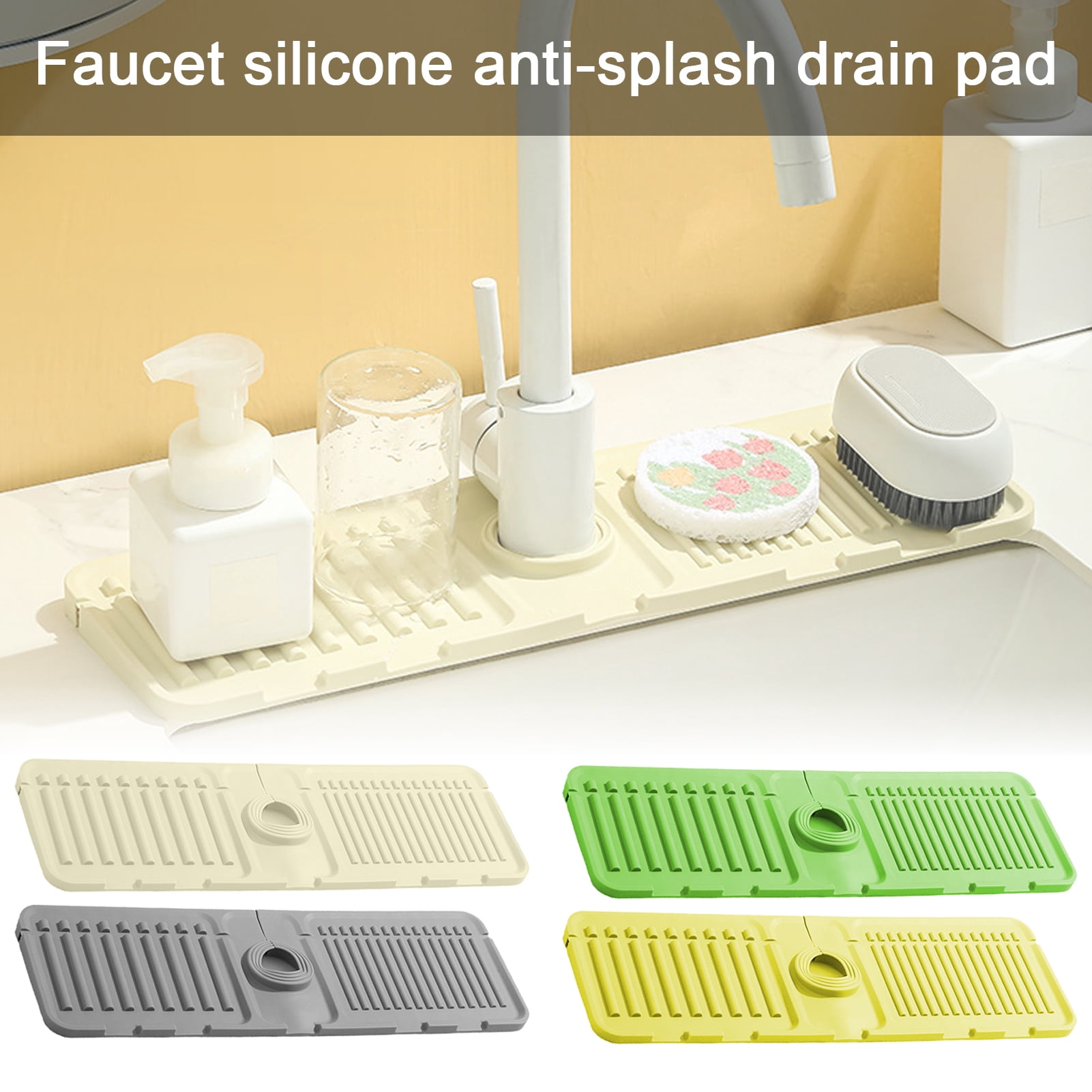 Sioweci Silicone Drain Mat for Kitchen Sink Faucet Draining Mat Slope ...