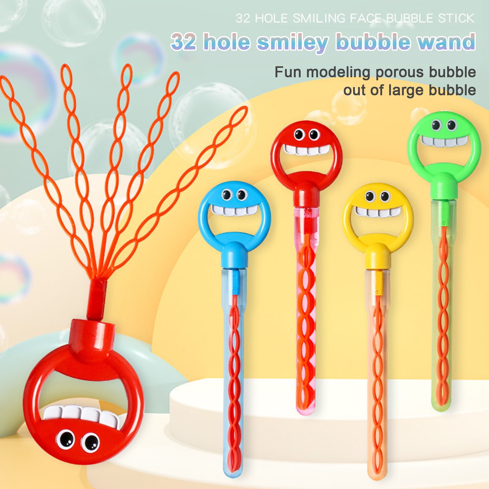 Sioweci Smiling Face Bubble Maker Wand 5 Claws 32 Holes Press Outdoor ...