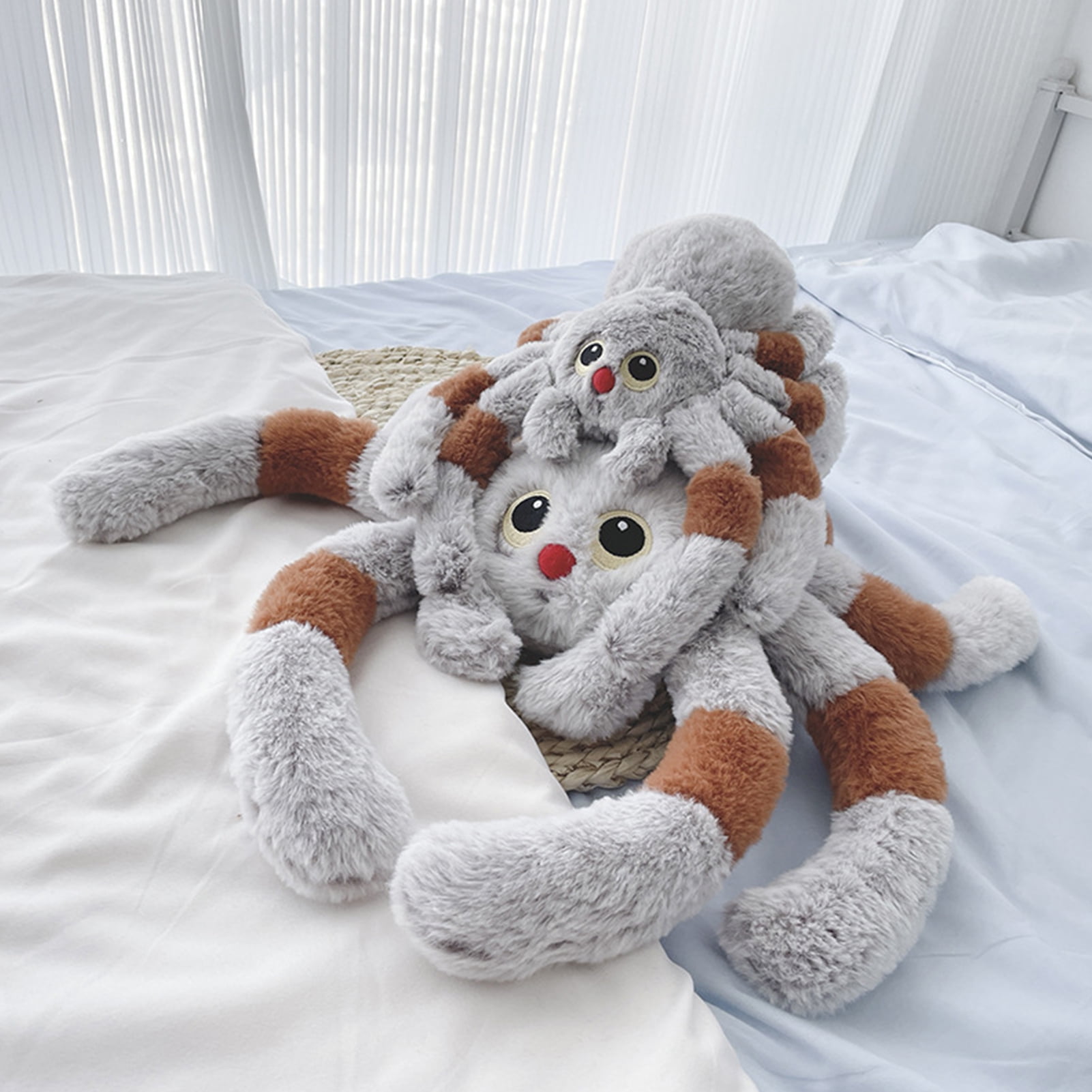 Sioweci Spider Doll Plush Toy 30/50cm Soft Gray Spider Plushie Big Eyes ...