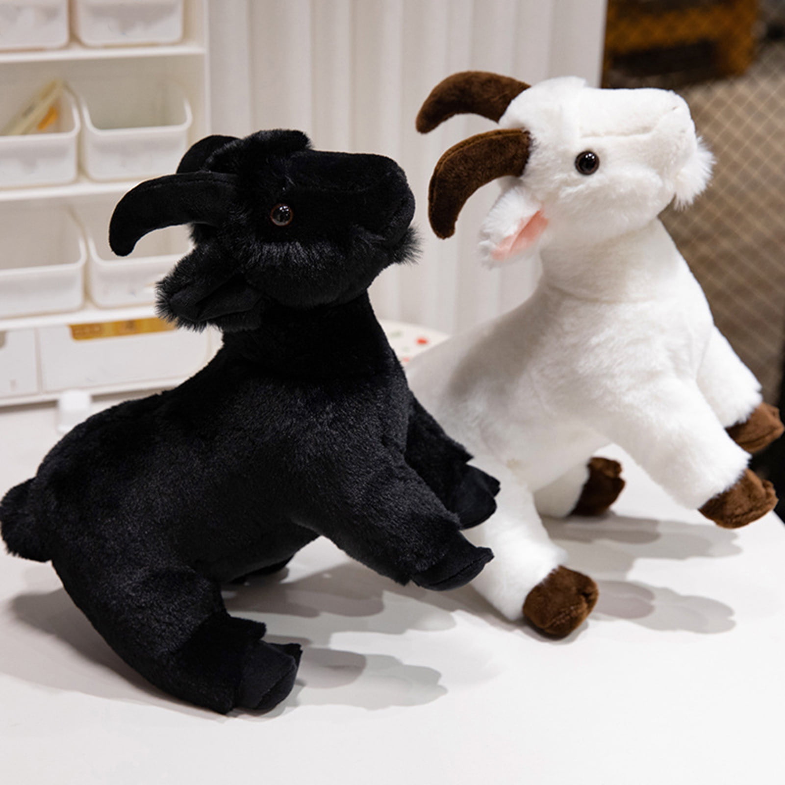 Sioweci Standing Goat Plush Toy Black White Goat Plushie Stuffed Animal ...