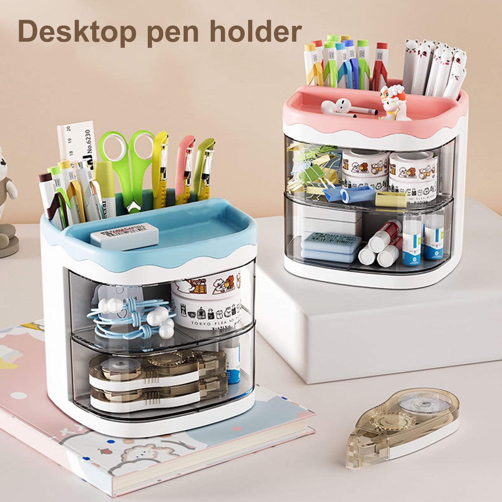 Sioweci Stationery Box Multiple Grids Drawer Design Rotating Access Top ...
