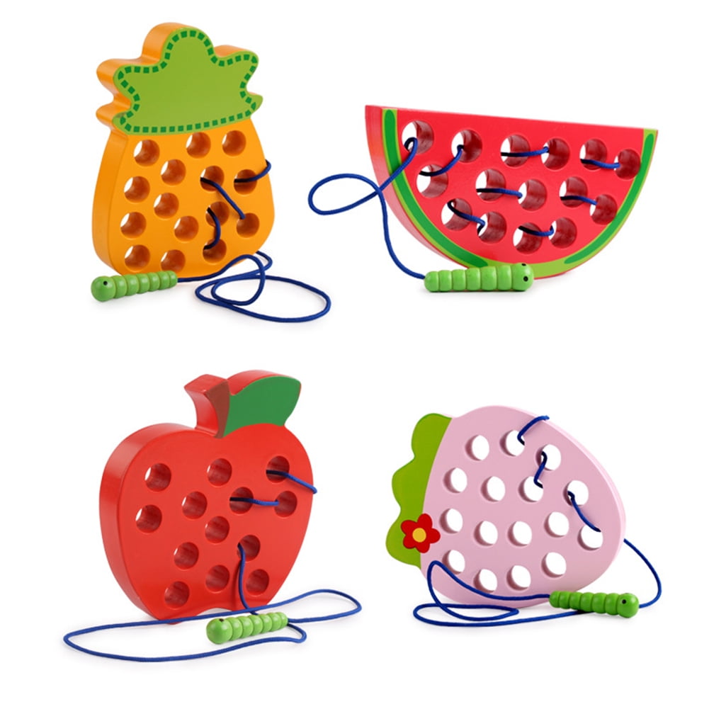 Sioweci Strawberry Fruit Wooden Lacing Puzzle Threading Toy Early ...