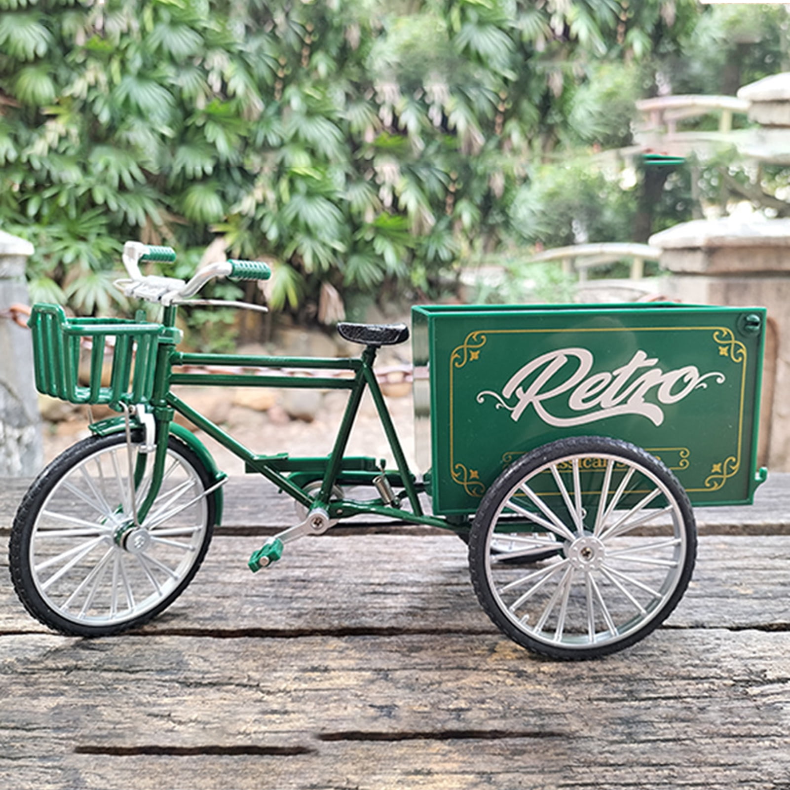 Sioweci Vintage Alloy Tricycle Model Movable Rear Bucket Head Wheel ...