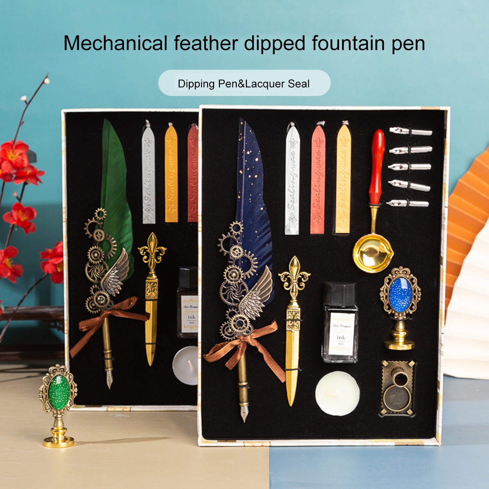 Sioweci Vintage Quill Pen Set with 5 Replaceable Nibs Ink Absorbent ...