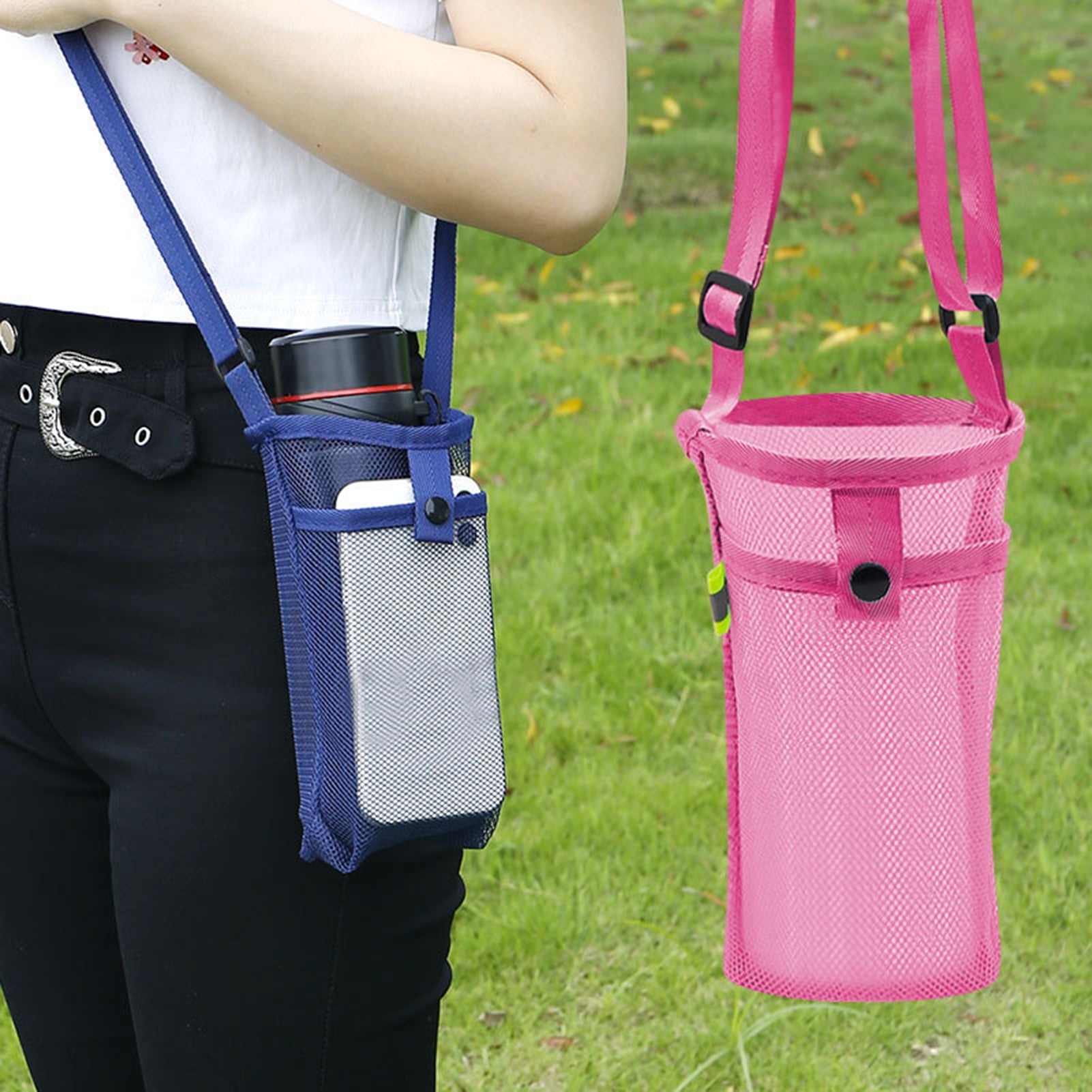 Sioweci Water Bottle Bag with Strap Mesh Water Bottle Holder Crossbody ...