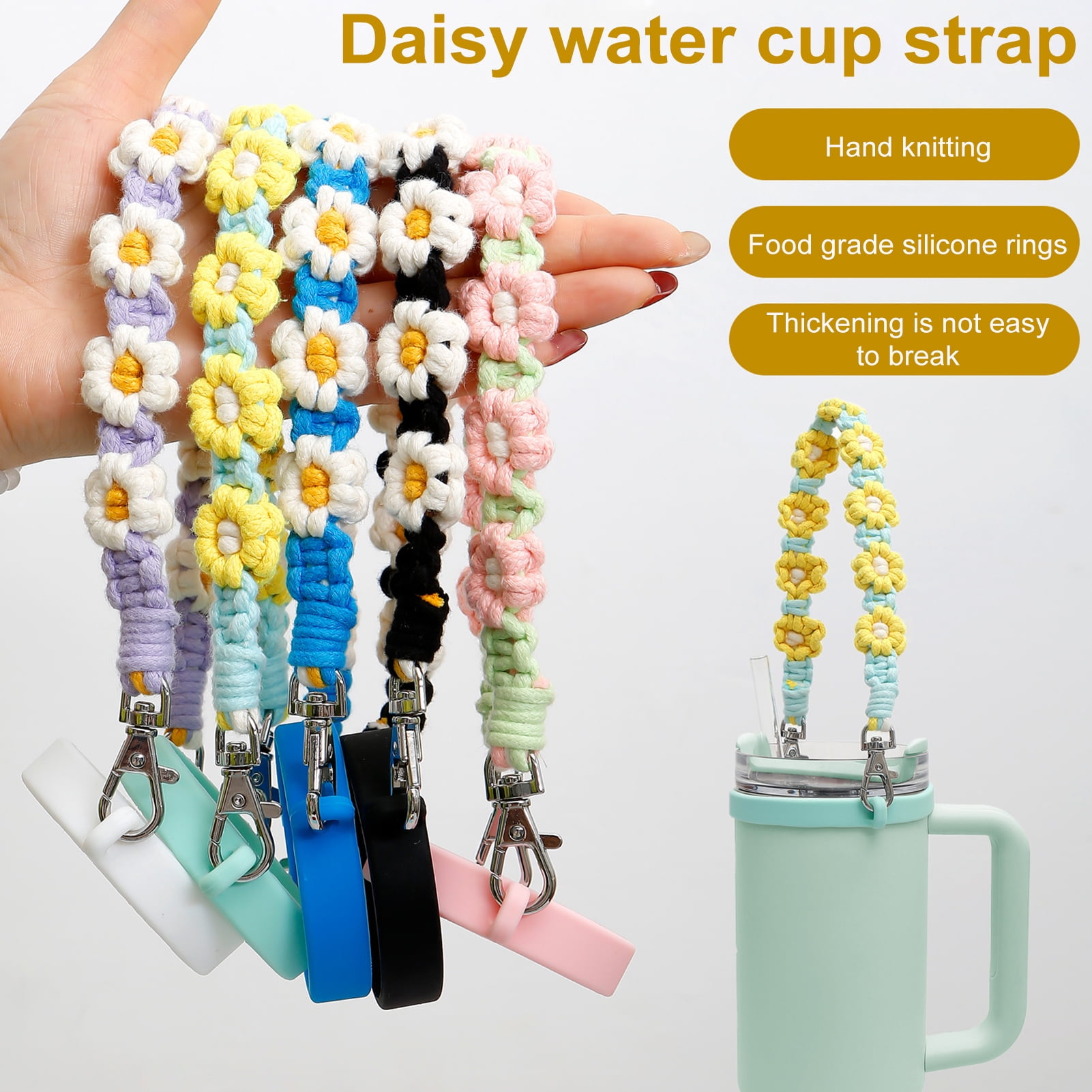 Sioweci Water Bottle Handle Strap Handmade Flower 16-40oz Tumbler ...