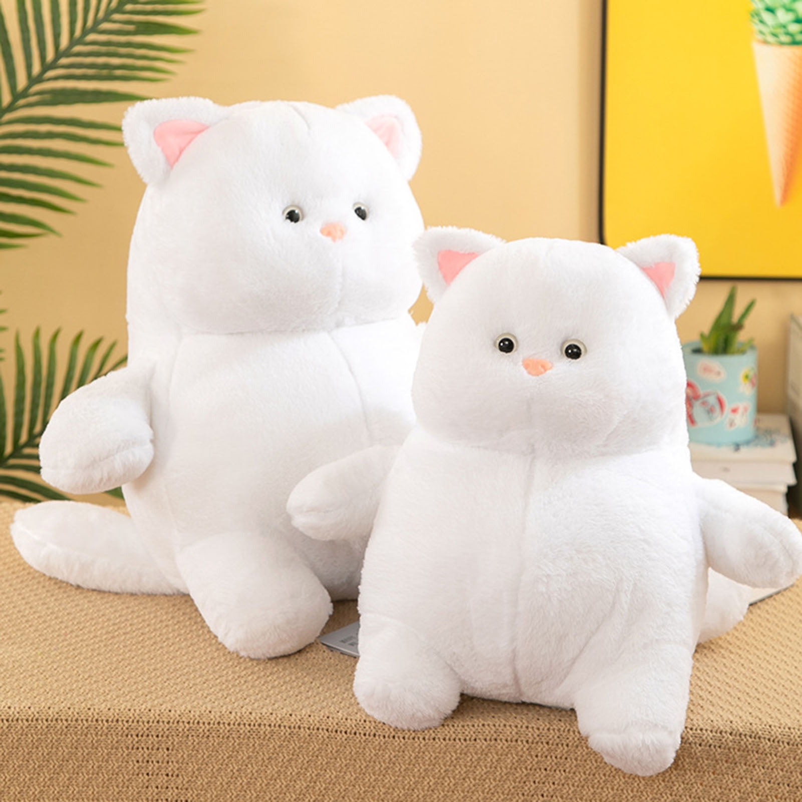 Sioweci White Cat Plush Toy Soft Stuffed Animal Pillow Cute Cartoon Fat ...