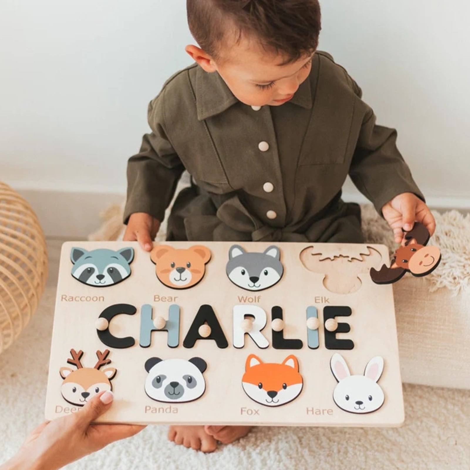 Sioweci Wooden Name Puzzle Animal Vehicle Letter Learning Preschool ...