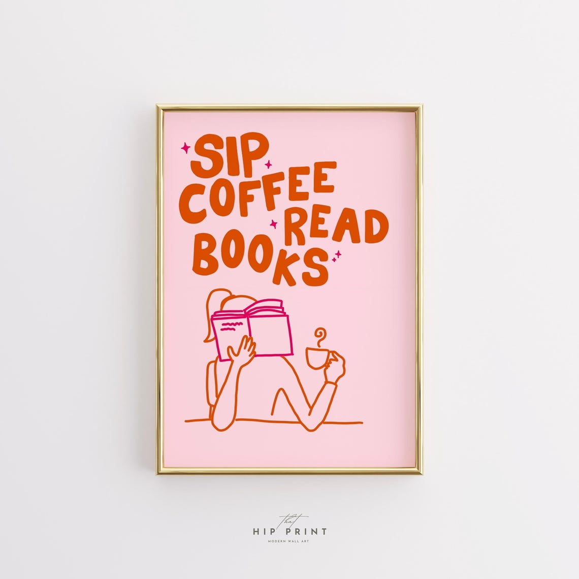 Sip Coffee Read Books Wall Art, Cozy Book Lover Poster, Minimal Reading ...