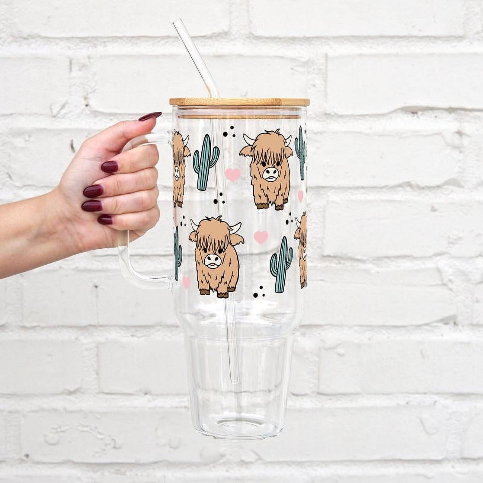Sip-Sip Hooray! 40oz Highland Cow & Cactus Glass Tumbler – Cute Cup ...