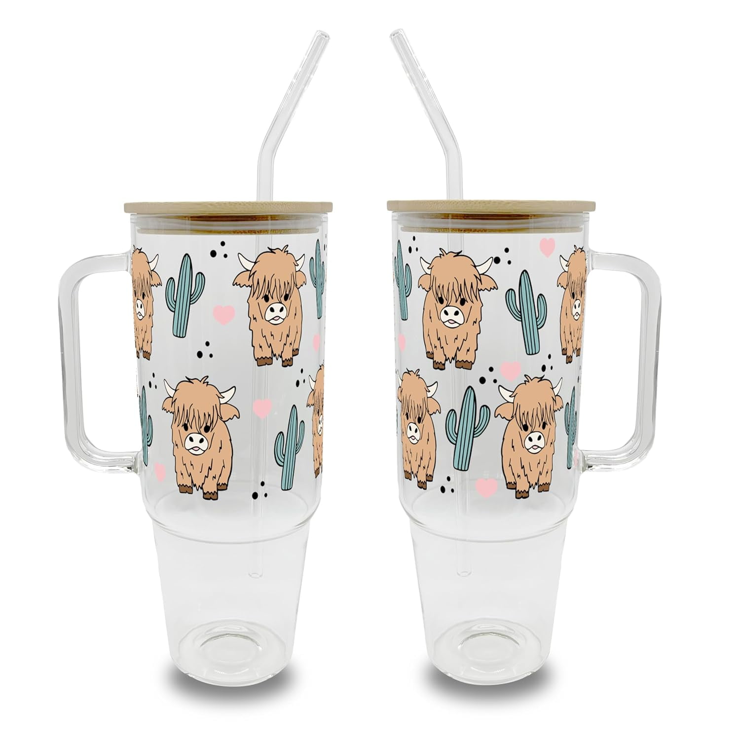 Sip Sip Hooray 40oz Highland Cow with Cactus Glass Tumbler with Lid and ...
