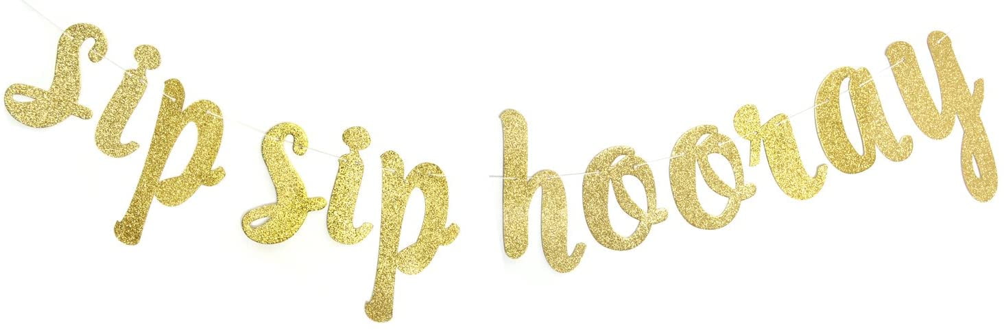 Sip Sip Hooray Gold Glitter Banner-Bachelorette Party, Bridal Shower ...