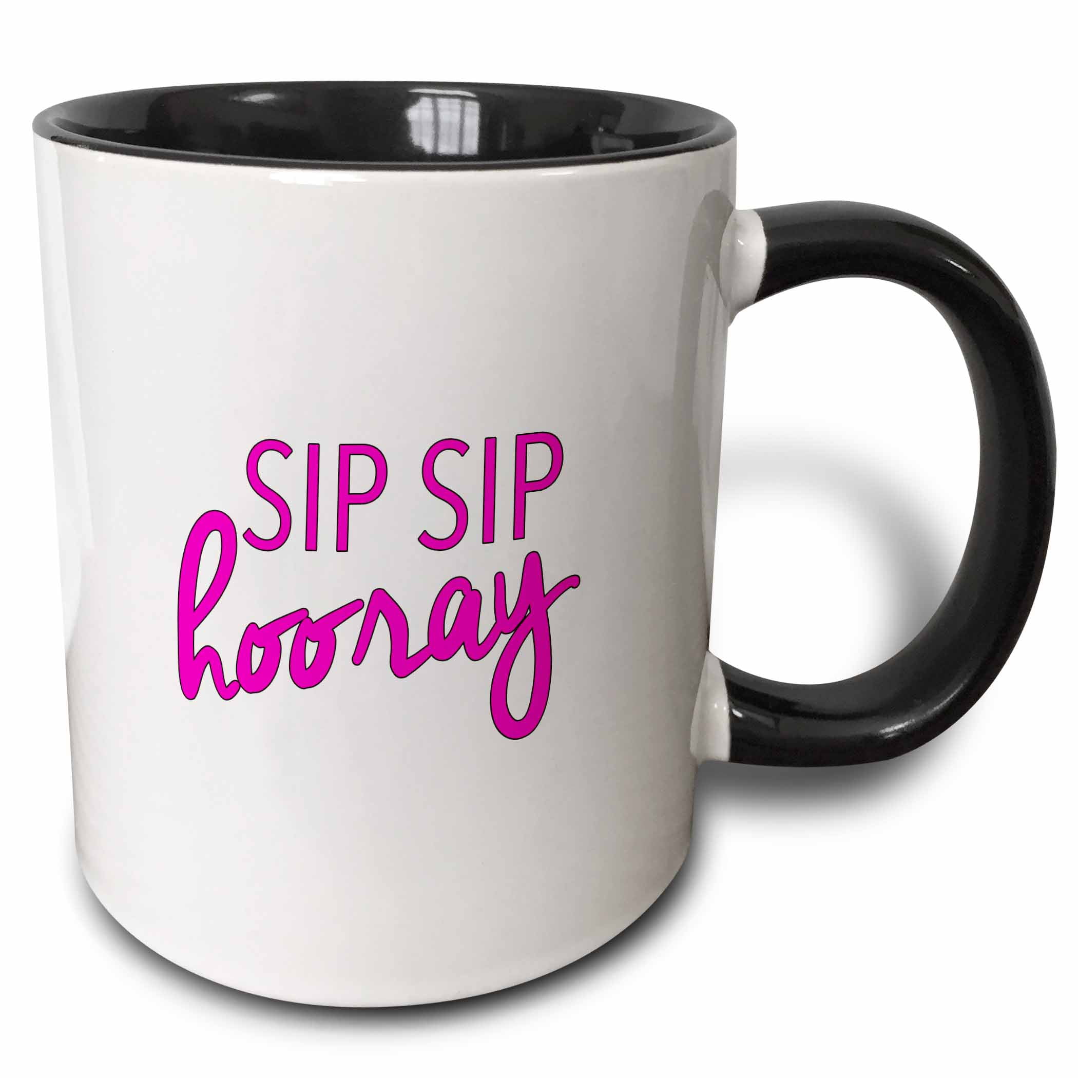 3drose, Sip Sip Hooray Pink, 11oz Two-tone Black Mug - Walmart.com