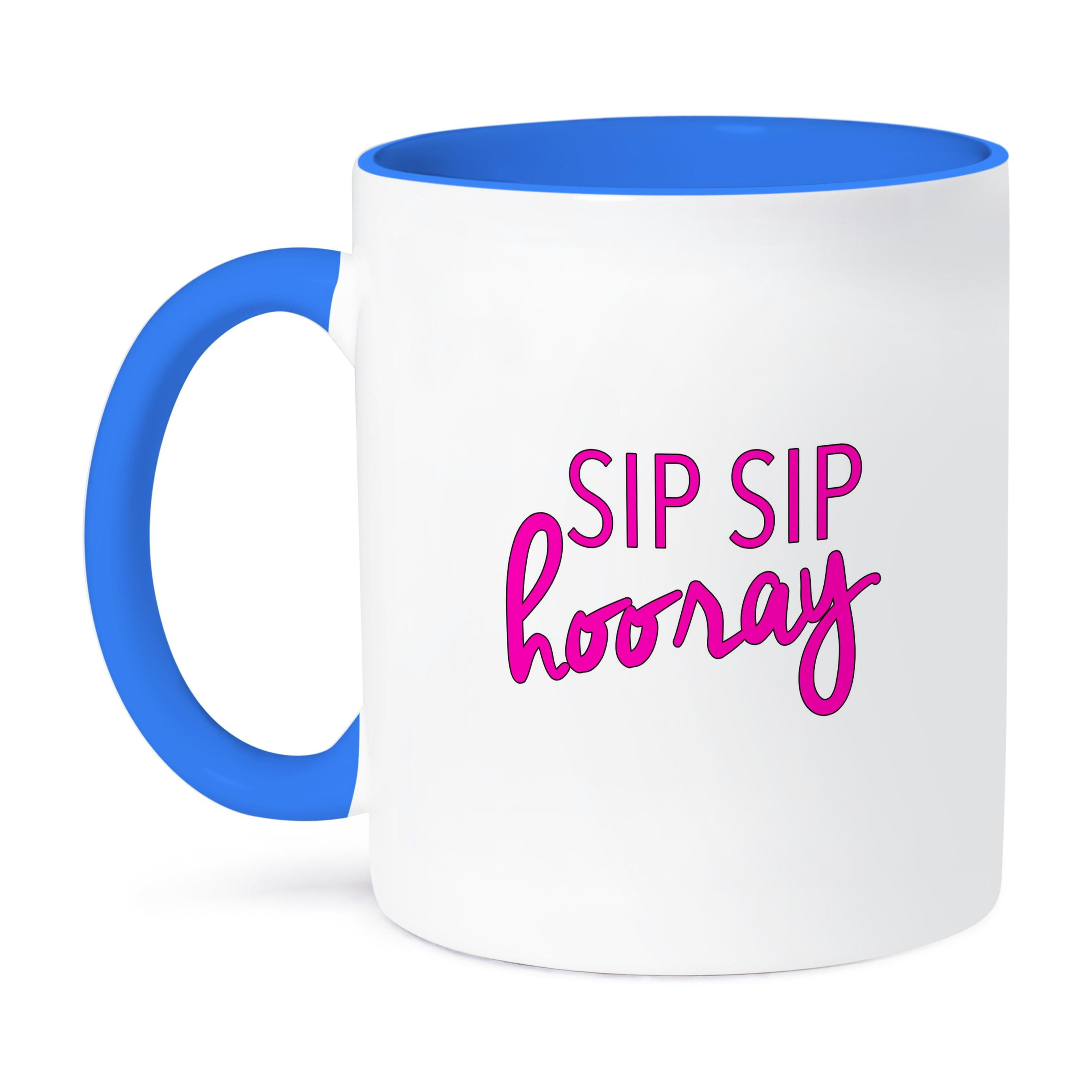 3dRose, Sip Sip Hooray Pink, 15oz Two-Tone Blue Mug - Walmart.com