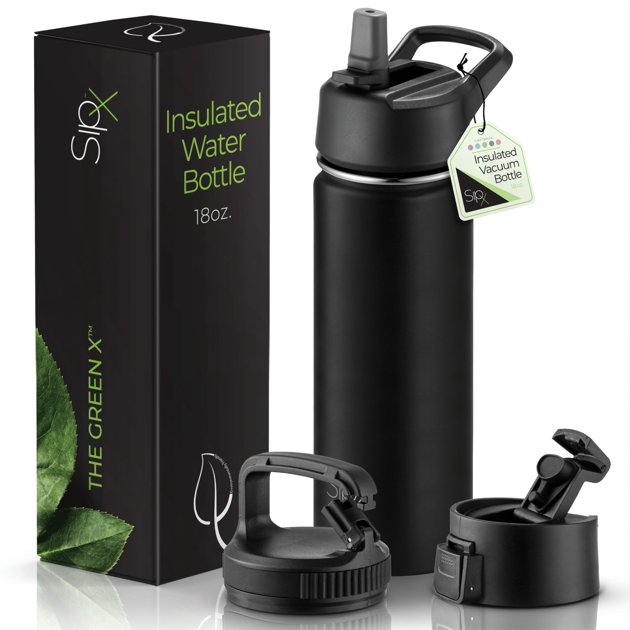SipX™ 18 oz Insulated Water Bottle with 3 Lids – Leakproof Stainless ...