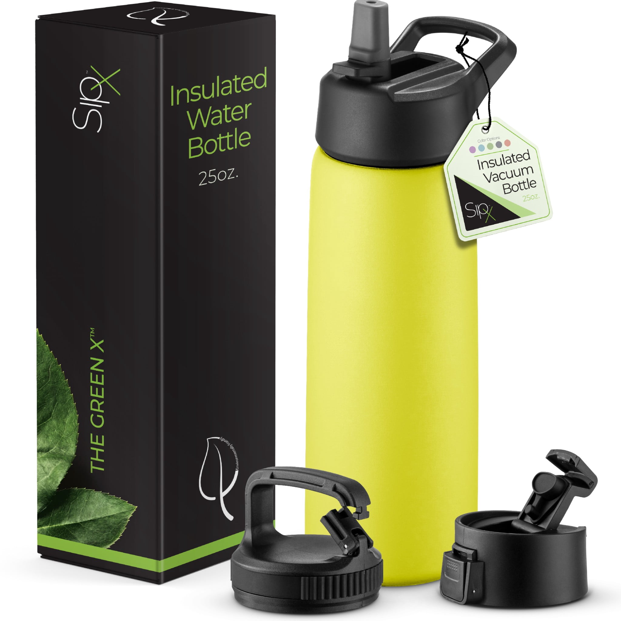 SipX™ 25 oz Insulated Water Bottle with 3 Lids – Leakproof Stainless ...