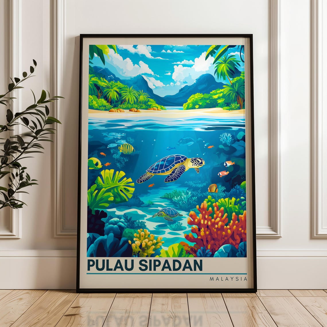 Sipadan Travel Poster - Malaysia Wall Art Print, Illustration Poster ...