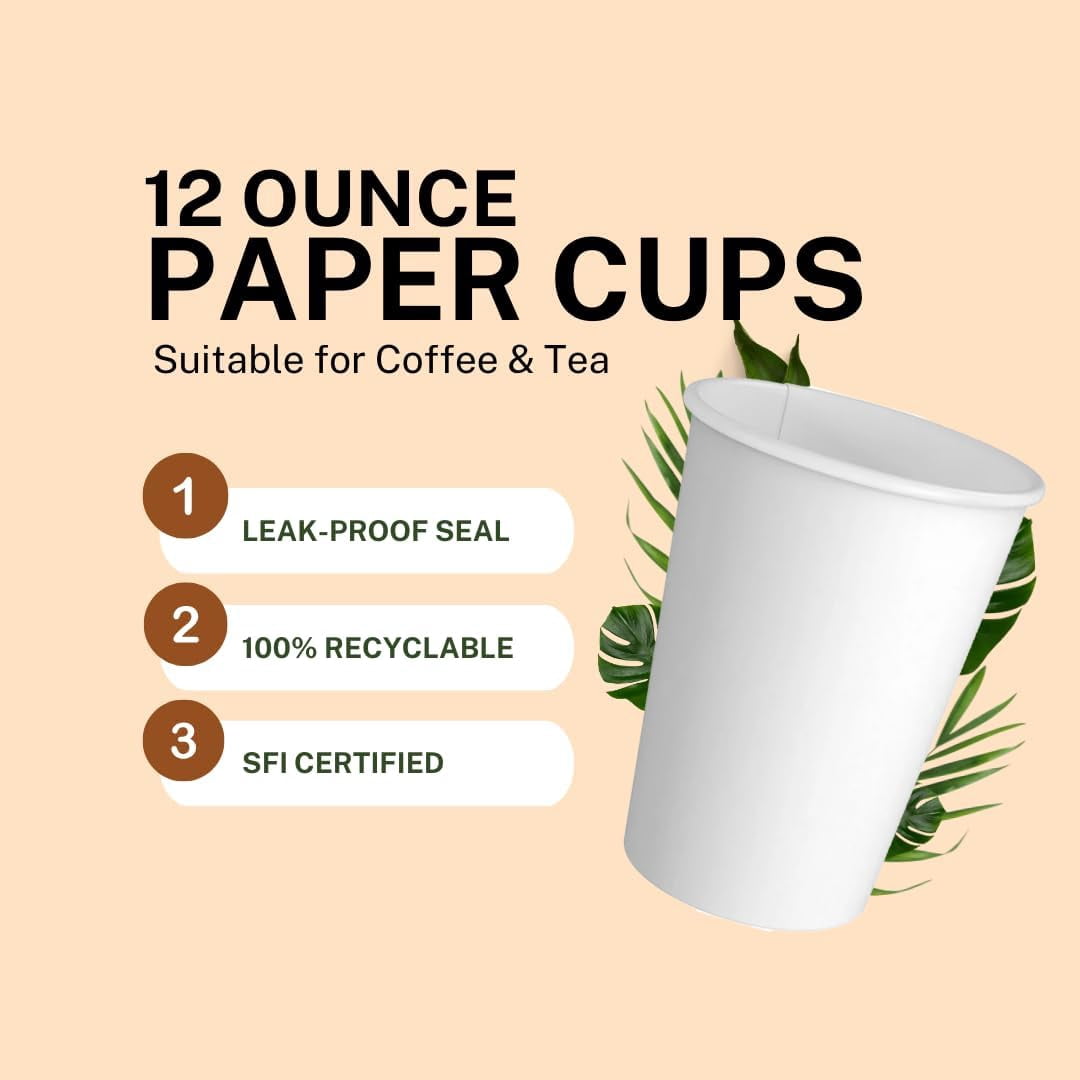 Siptown 12 oz 200 Pack Disposable Paper Cups for Hot Drinks, Coffee ...