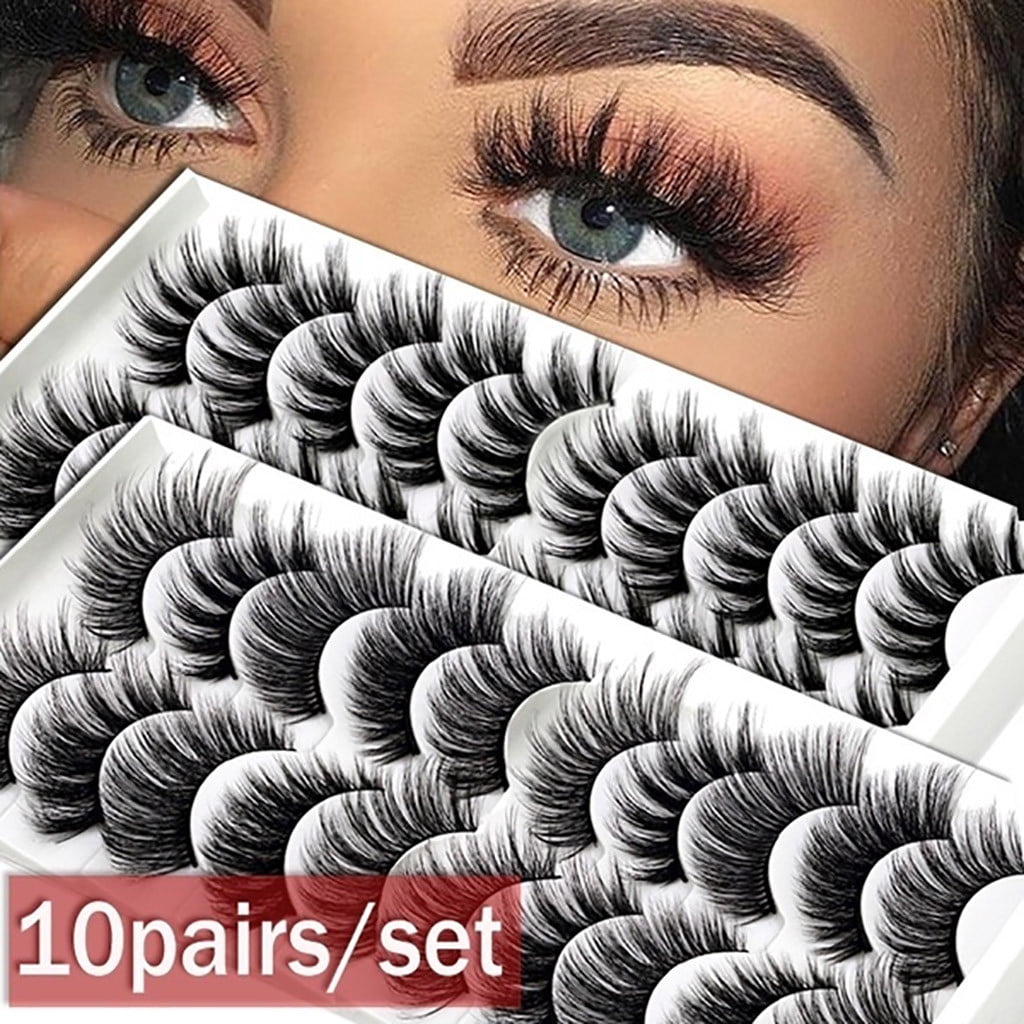 Siquannnn Women's Handmade Thick Long Natural False Eyelashes 10 Pairs ...