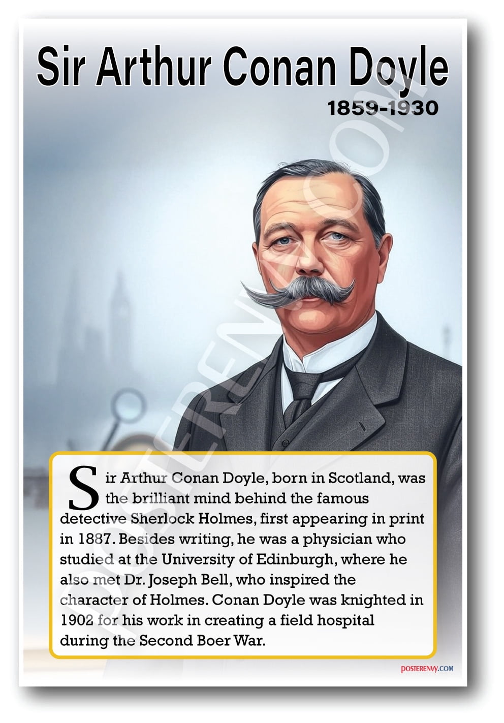 Sir Arthur Conan Doyle - Sherlock Holmes Author - Biography Poster 18 x ...