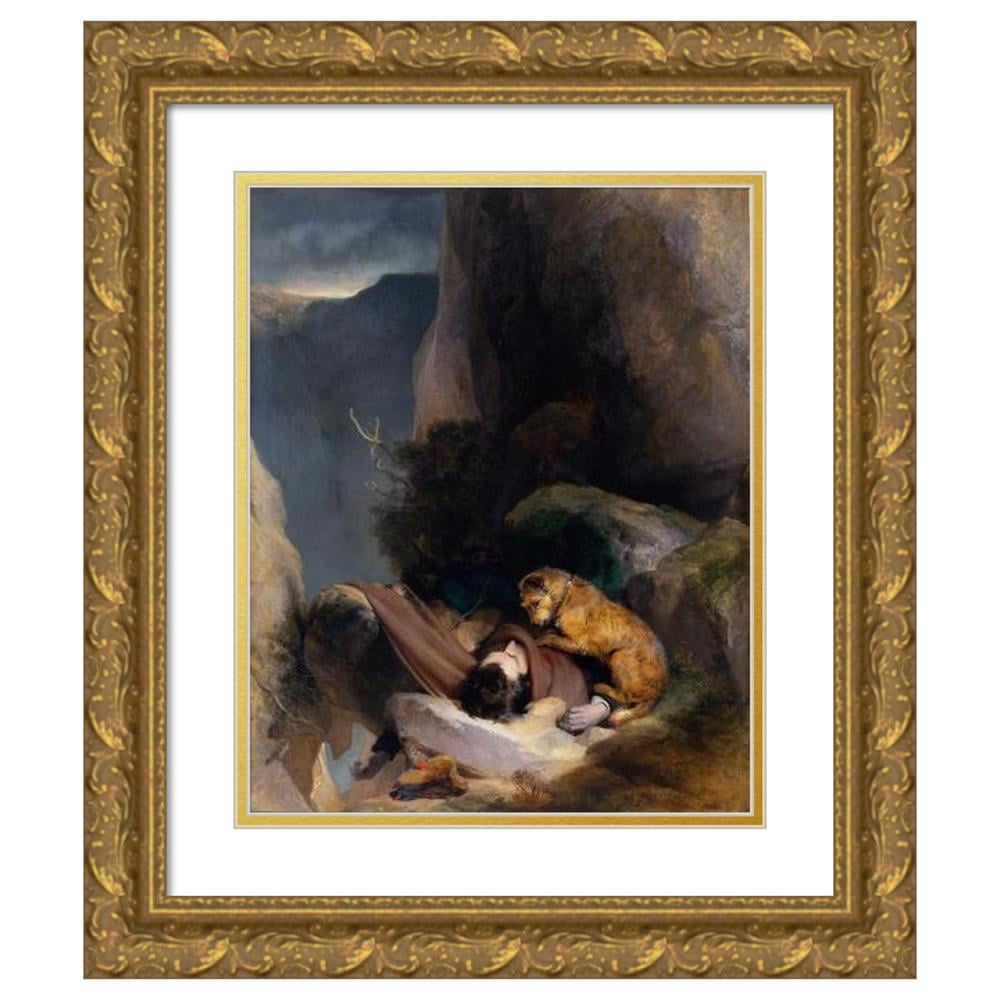 Sir Edwin Henry Landseer 12x14 Gold Ornate Wood Frame and Double Matted ...