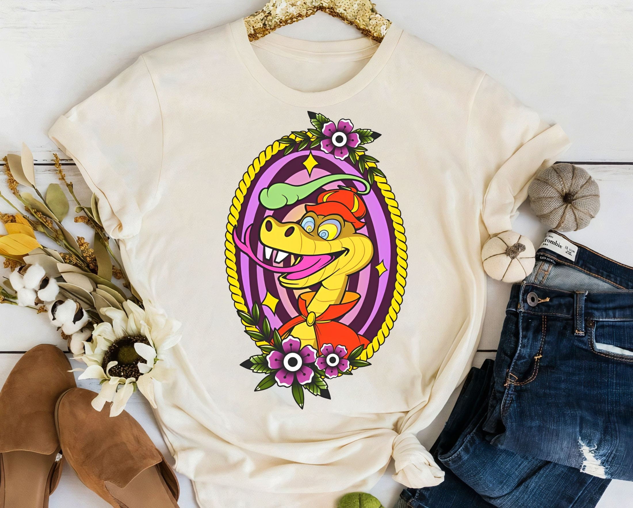 Sir Hiss Flower Tattoo Art Style Shirt Retro Disney Robin Hood Villains ...