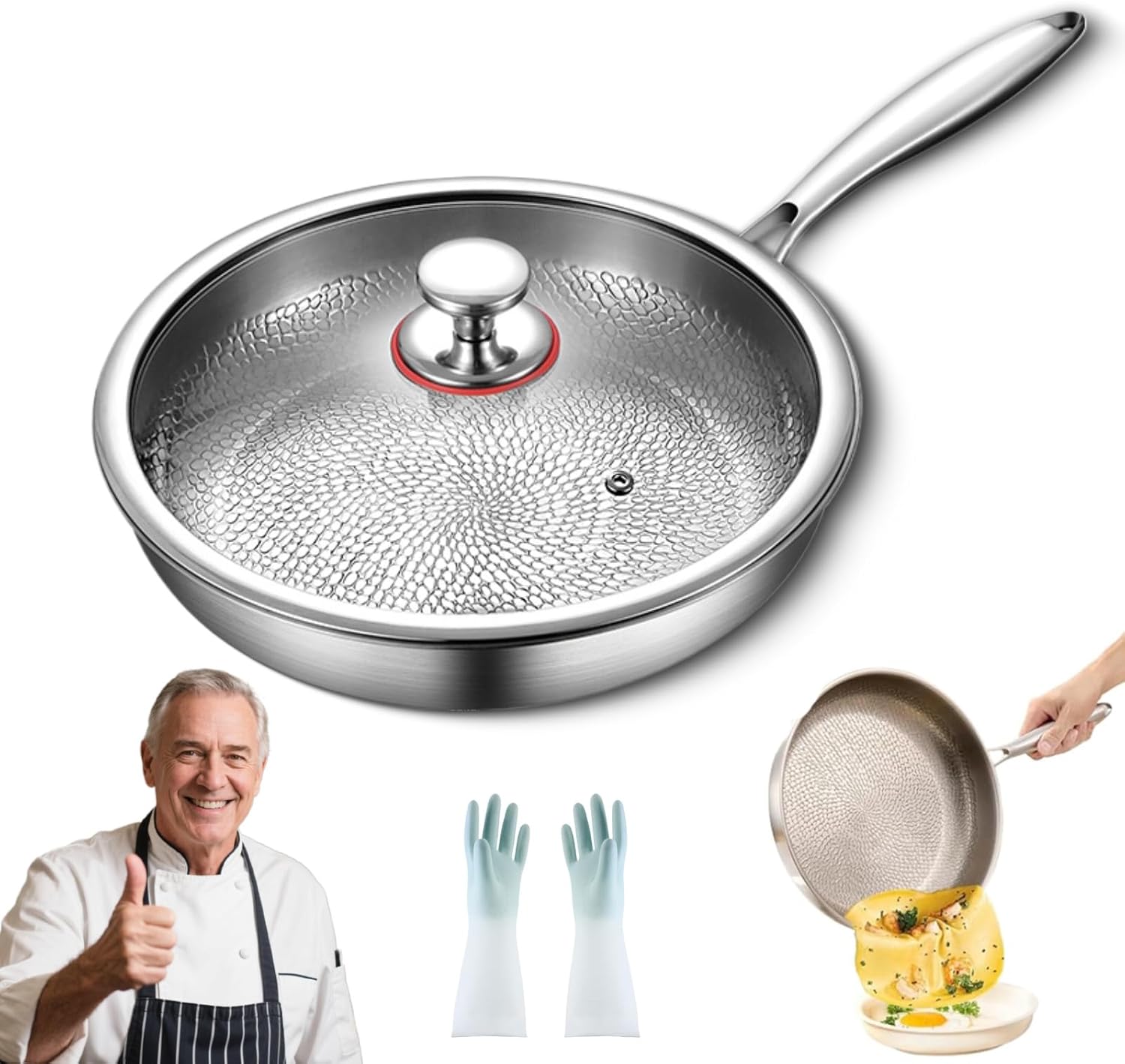 Siraat Pure Titanium Hammered Pan, Professional‑Grade 3‑Ply Titanium ...
