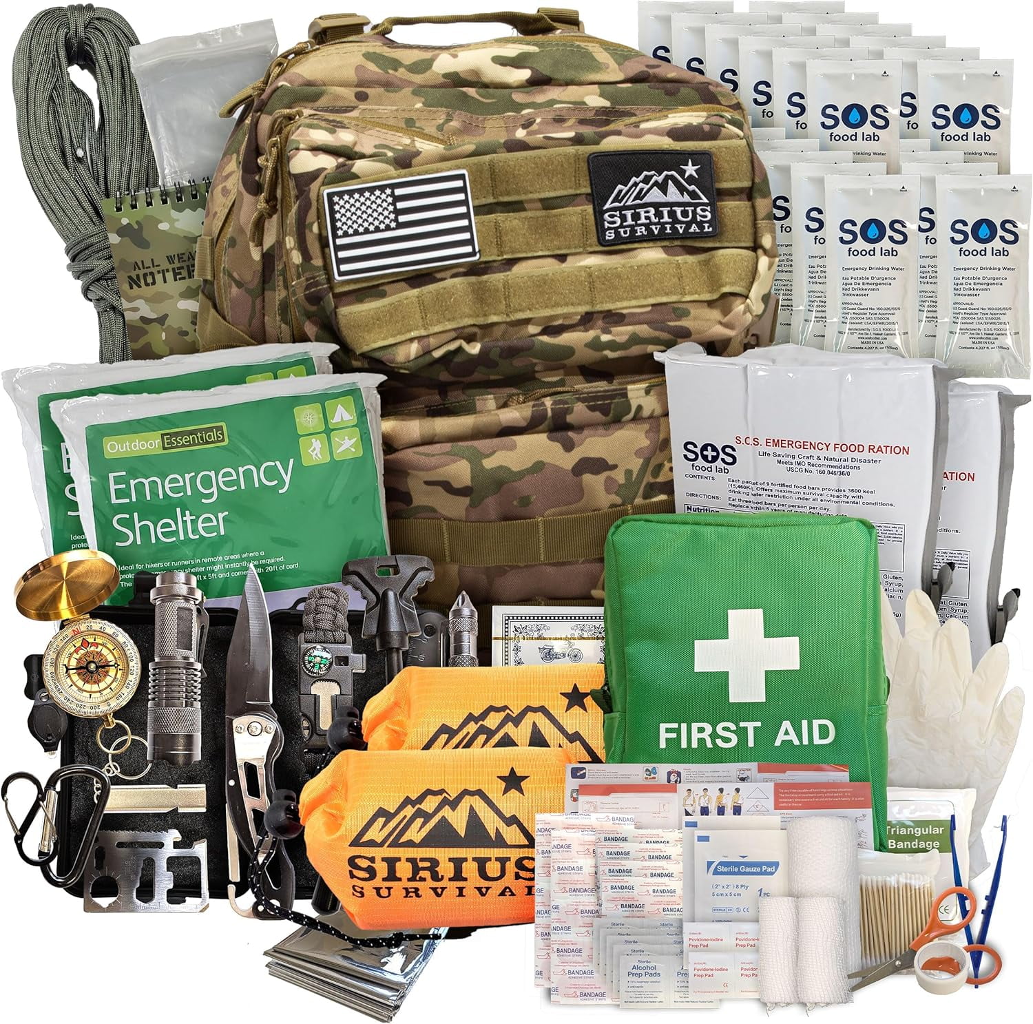 Sirius: Bug Out Bag Starter Kit - 72 Hour Kit for 1 Person – Backpack ...