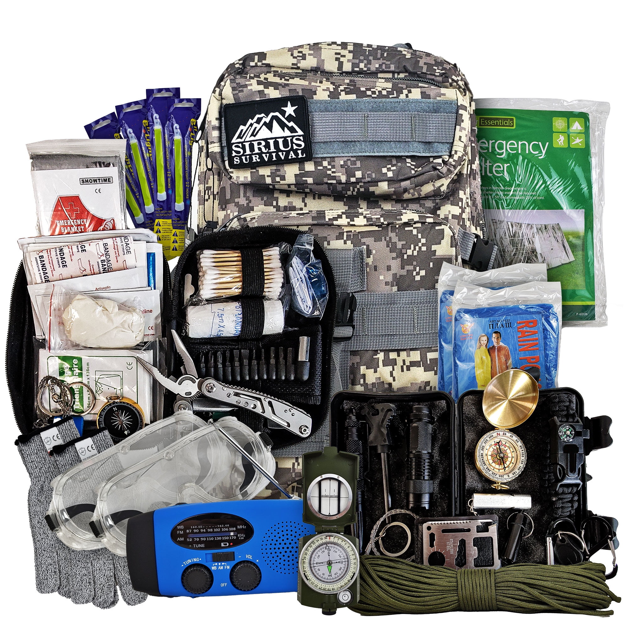 Sirius Survival Bug Out Bag Backpack, Survival Kit with Gear and ...