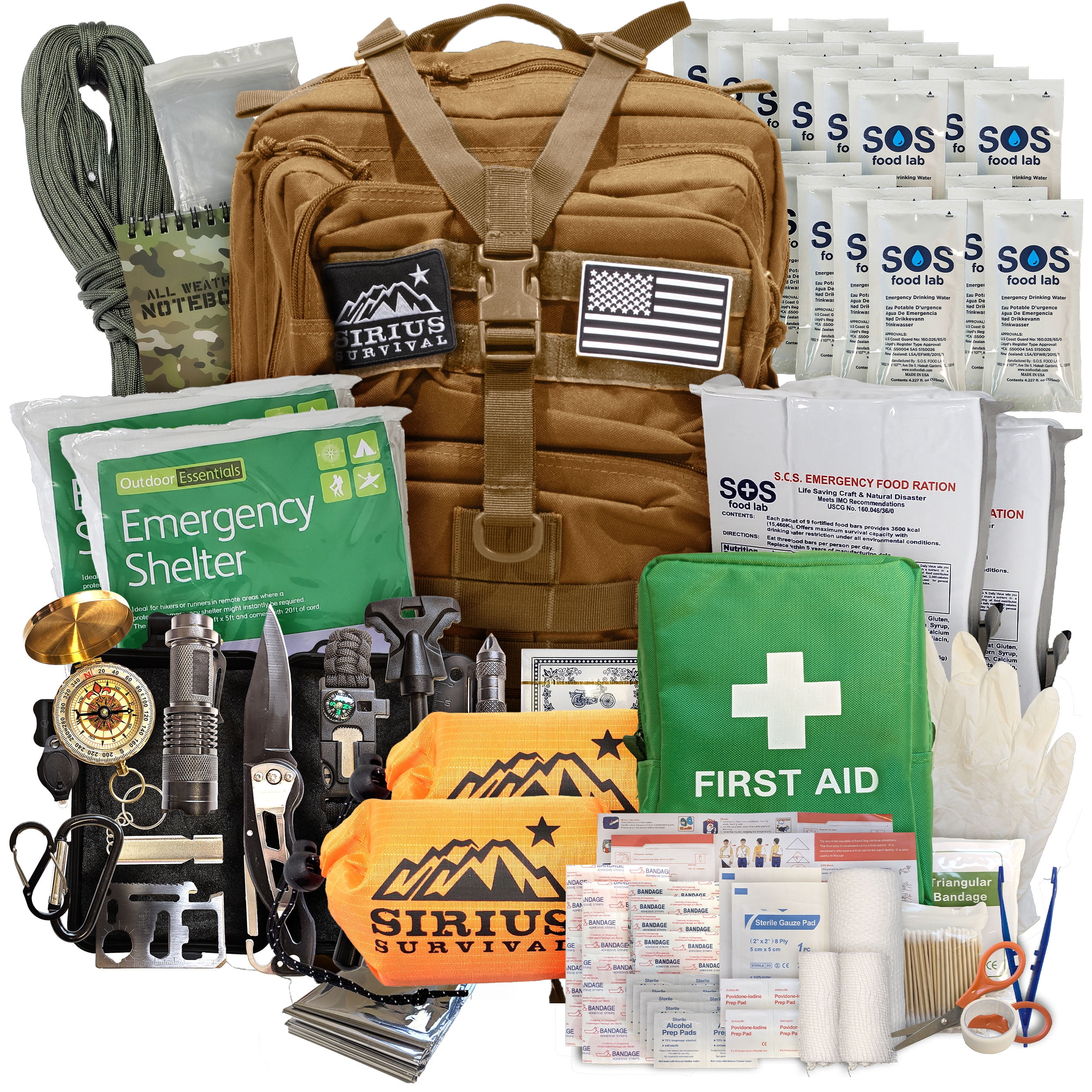 Sirius: Bug Out Bag Starter Kit - 72 Hour Kit for 2 People - Backpack Survival Kit - 50L ...