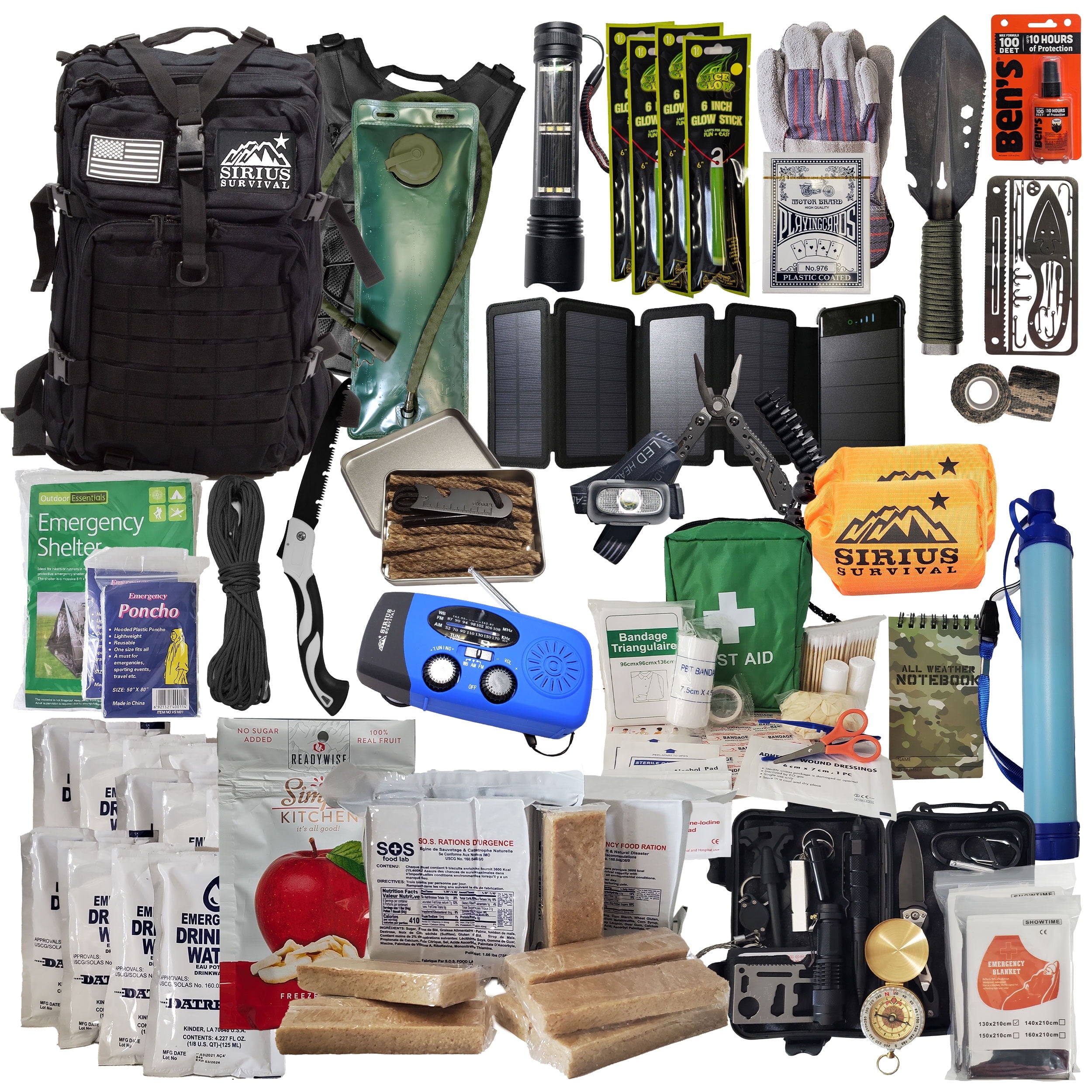 Sirius Survival Bug Out Bag - Premium Bugout Backpack Pre-Packed Survival Kit - Ultimate Bug Out ...