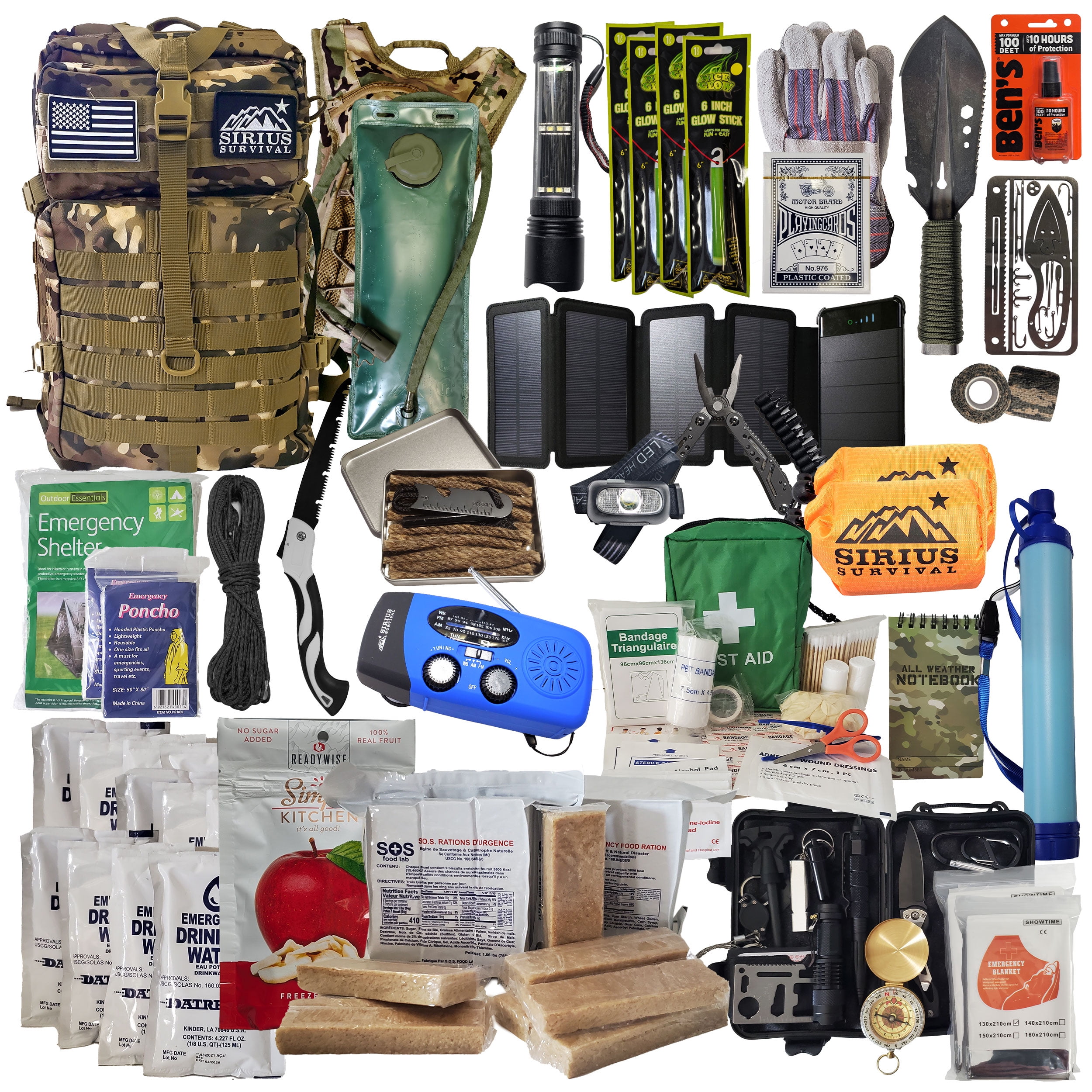 Sirius Survival Bug Out Bag - Premium Bugout Backpack Pre-Packed Survival Kit - Ultimate Bug Out ...