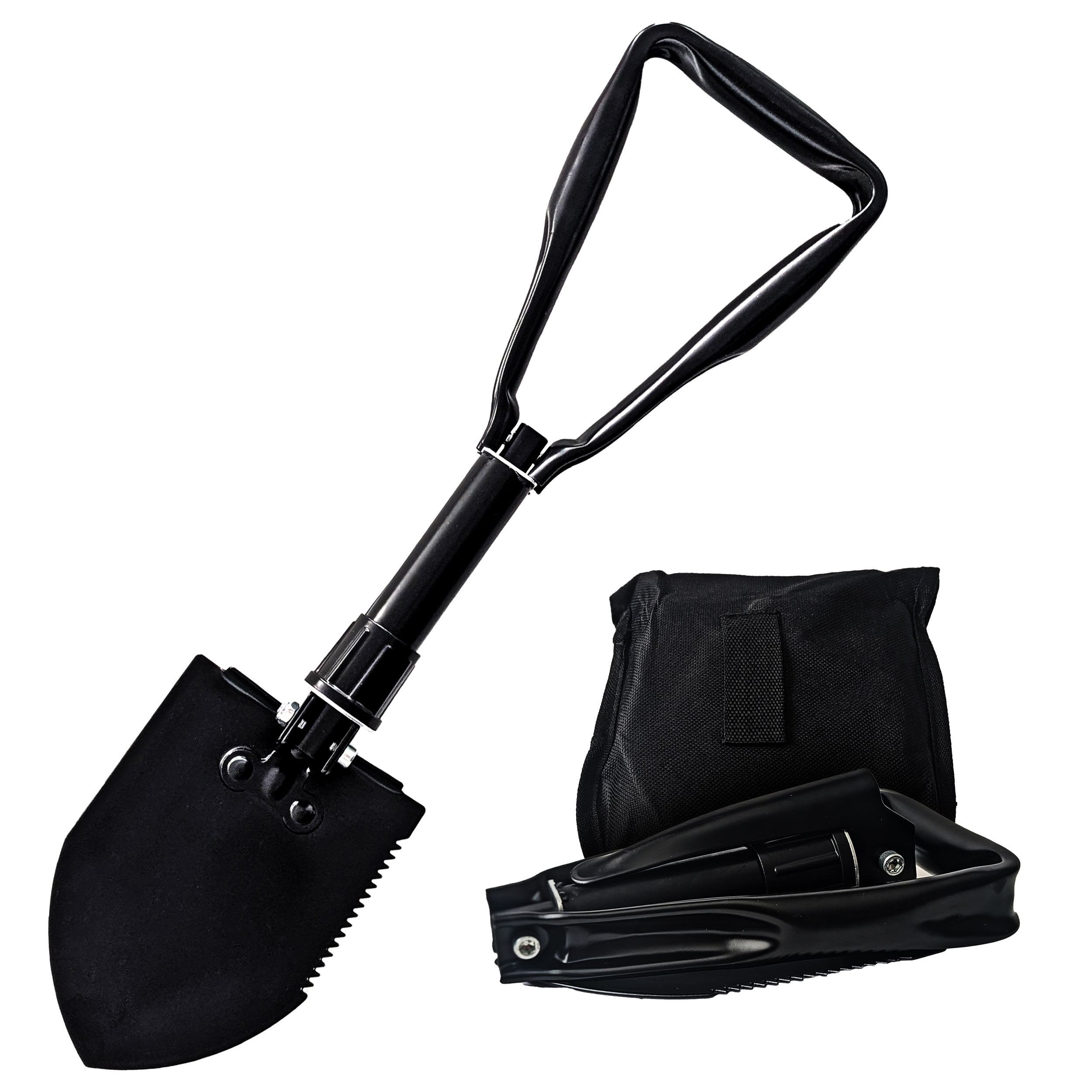 Sirius Survival Folding Shovel - Black Carbon Steel Heavy-Duty Compact ...