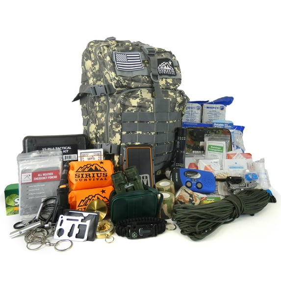 Sirius Survival Pre-Packed Emergency Survival Kit/Bug Out Bag for 2 - Over 150 Pieces, Digital ...
