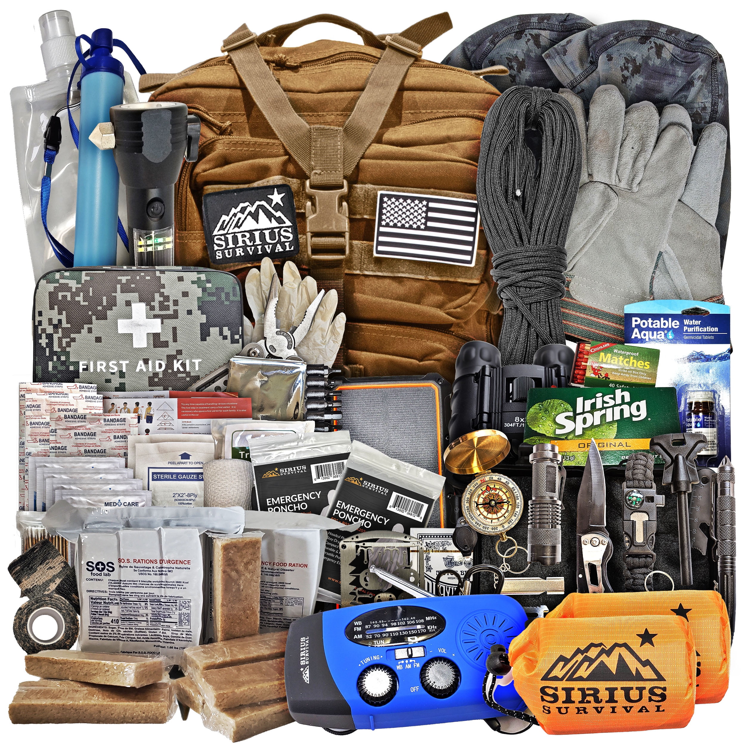 Sirius Survival Pre-Packed Emergency Survival Kit/Bug Out Bag for 2 ...