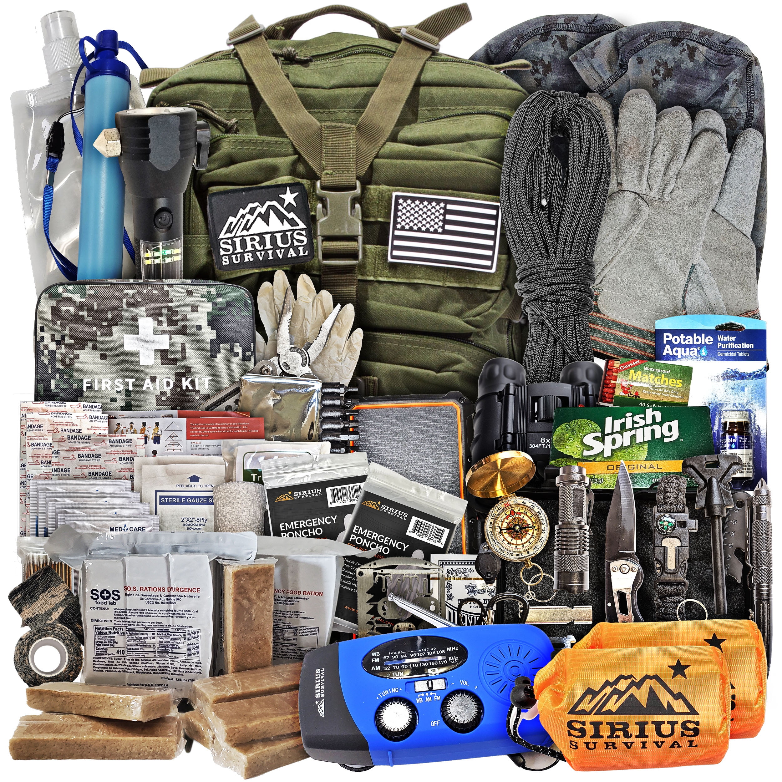 Sirius Survival Pre-Packed Emergency Survival Kit/Bug Out Bag for 2 ...