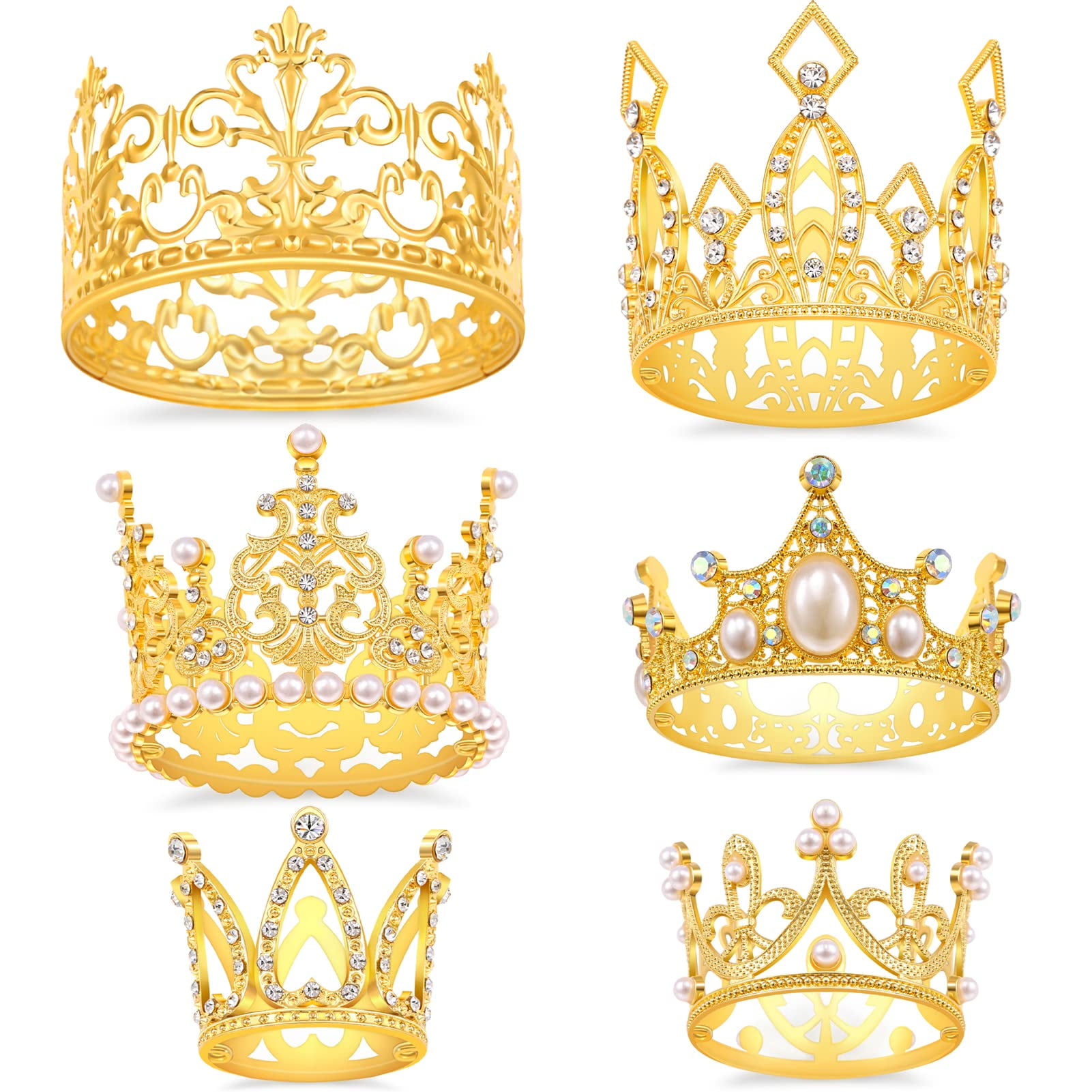 SisBroo Gold Crown Cake IFF17 Topper, 6 Pieces Happy Birthday Cake ...