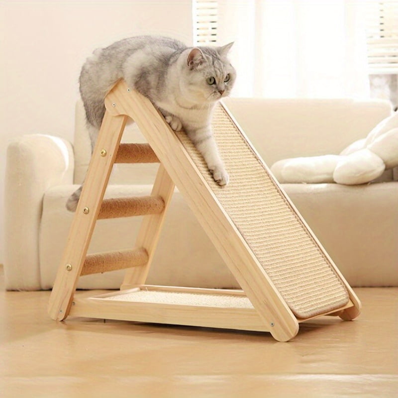 Sisal Cat Climbing Ramp, Inclined Natural Wood Vertical Grab Pad ...