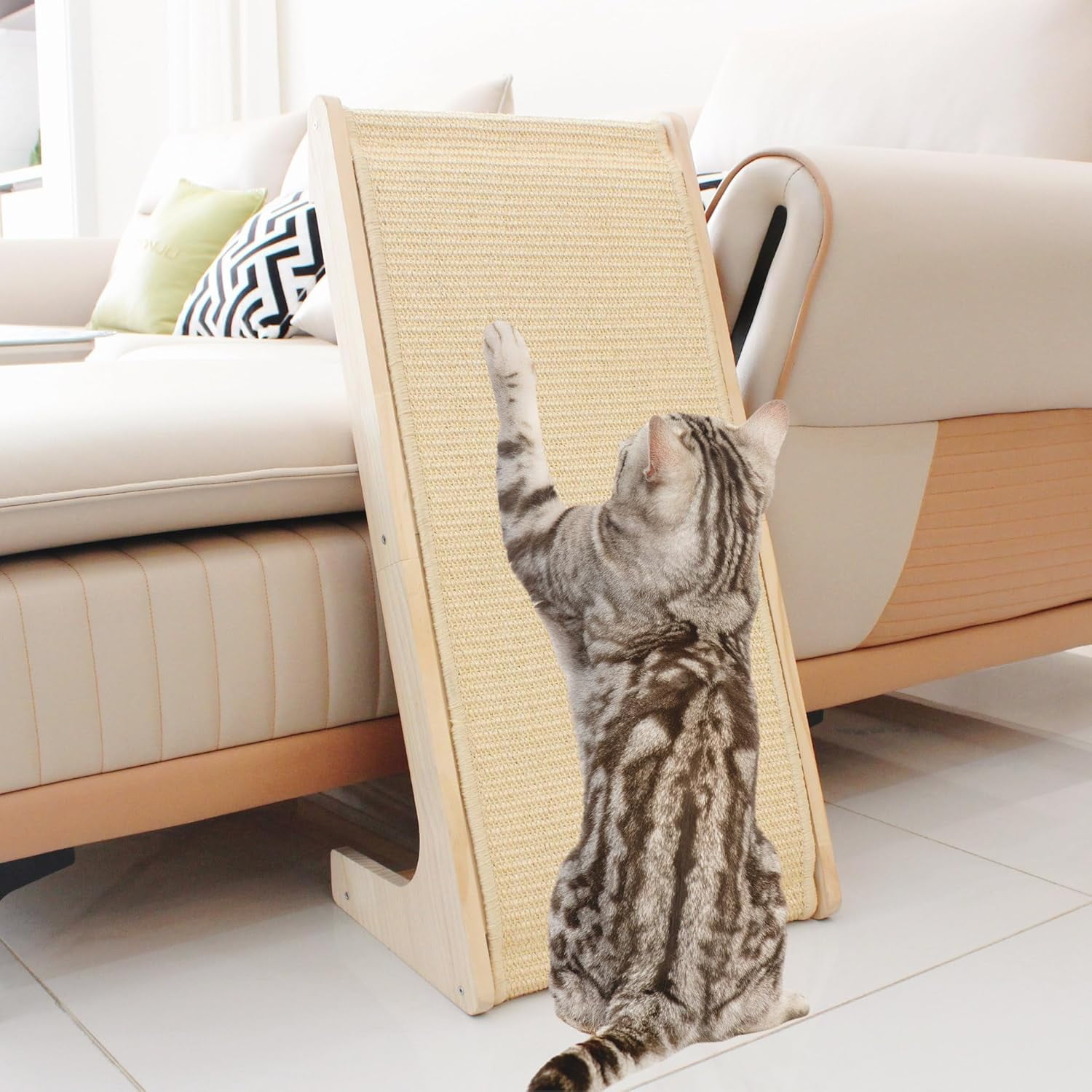 Sisal Cat Scratcher,L Shaped Scratch Pad with Natural Wood,Scratching ...