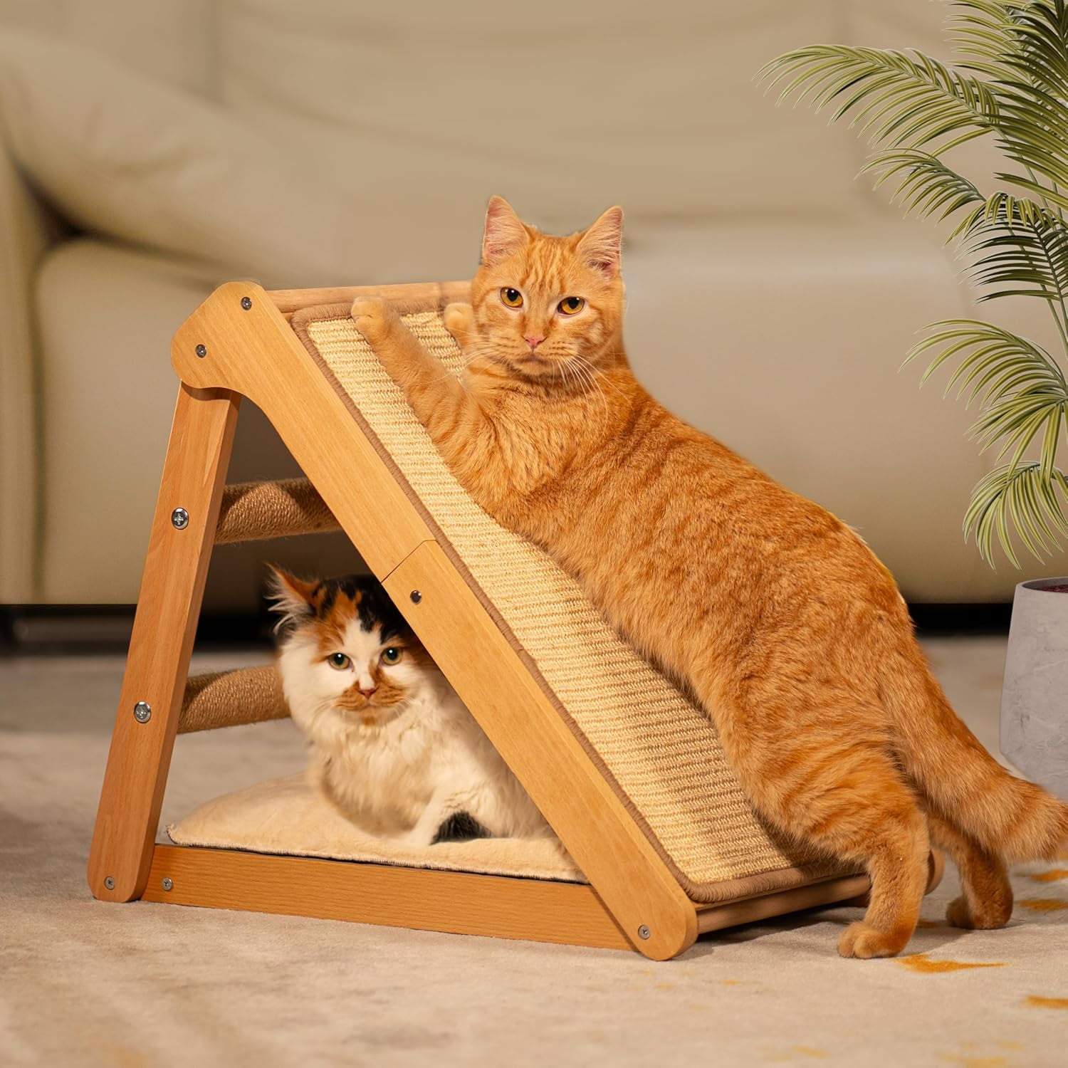 Sisal Cat Scratcher Ramp with Cushion, 20" x 14.1" Large Foldable ...