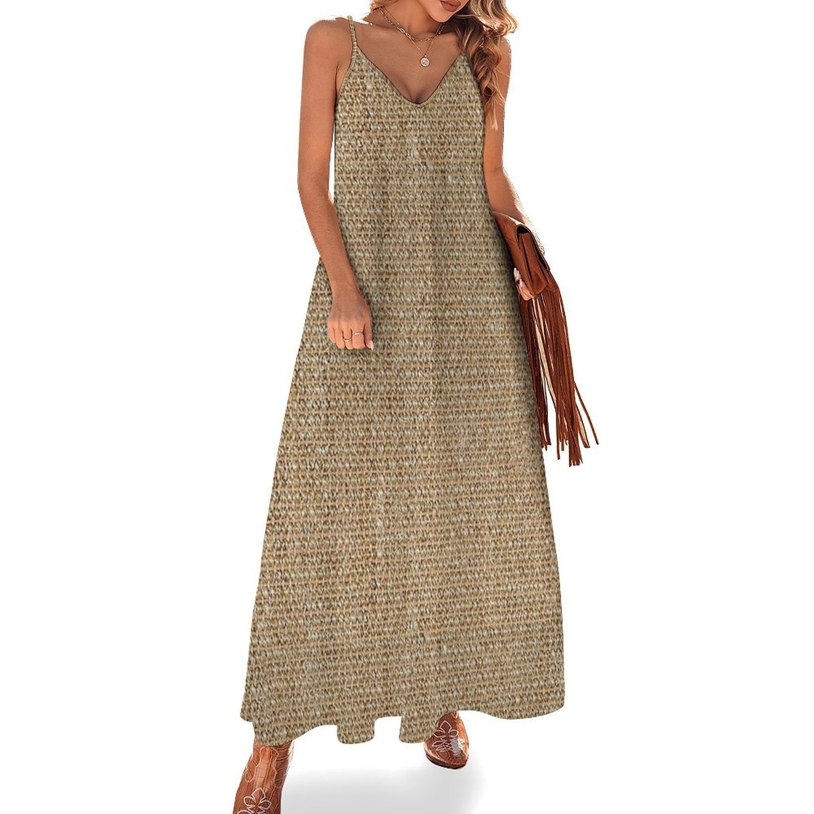 Sisal Farm Style Sack Cloth Sackcloth Sleeveless Dress Women's evening ...