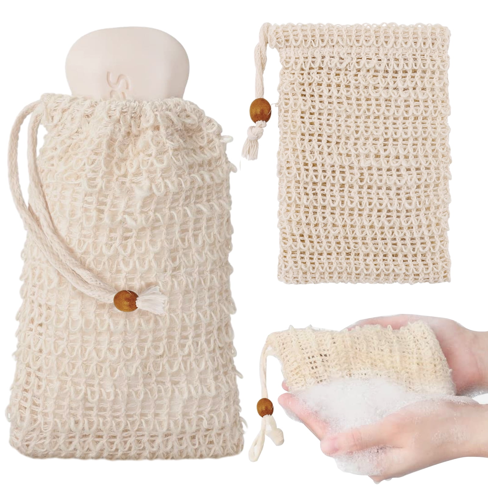 Sisal Soap Bags Organic Soap Bag Set Natural Soap Net with Drawstring ...